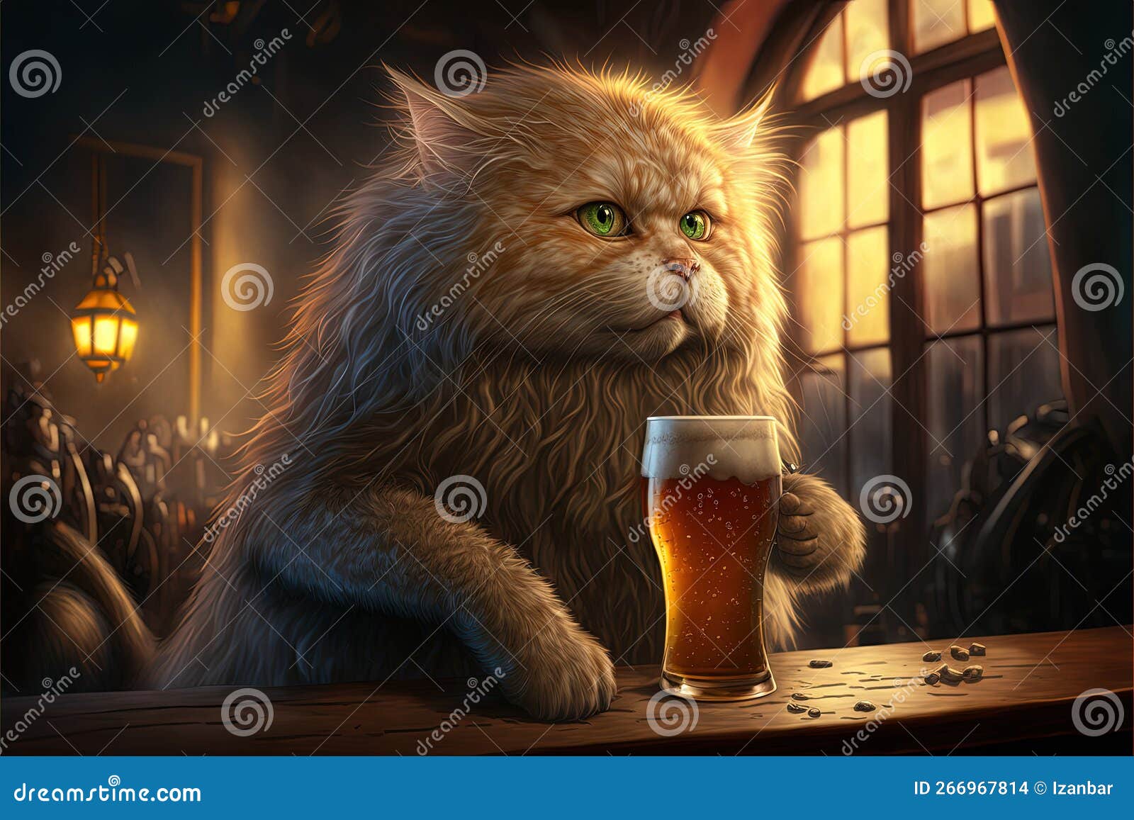 Cat Drinking a Beer in a Pub Bar Illustration Generative Ai Stock ...