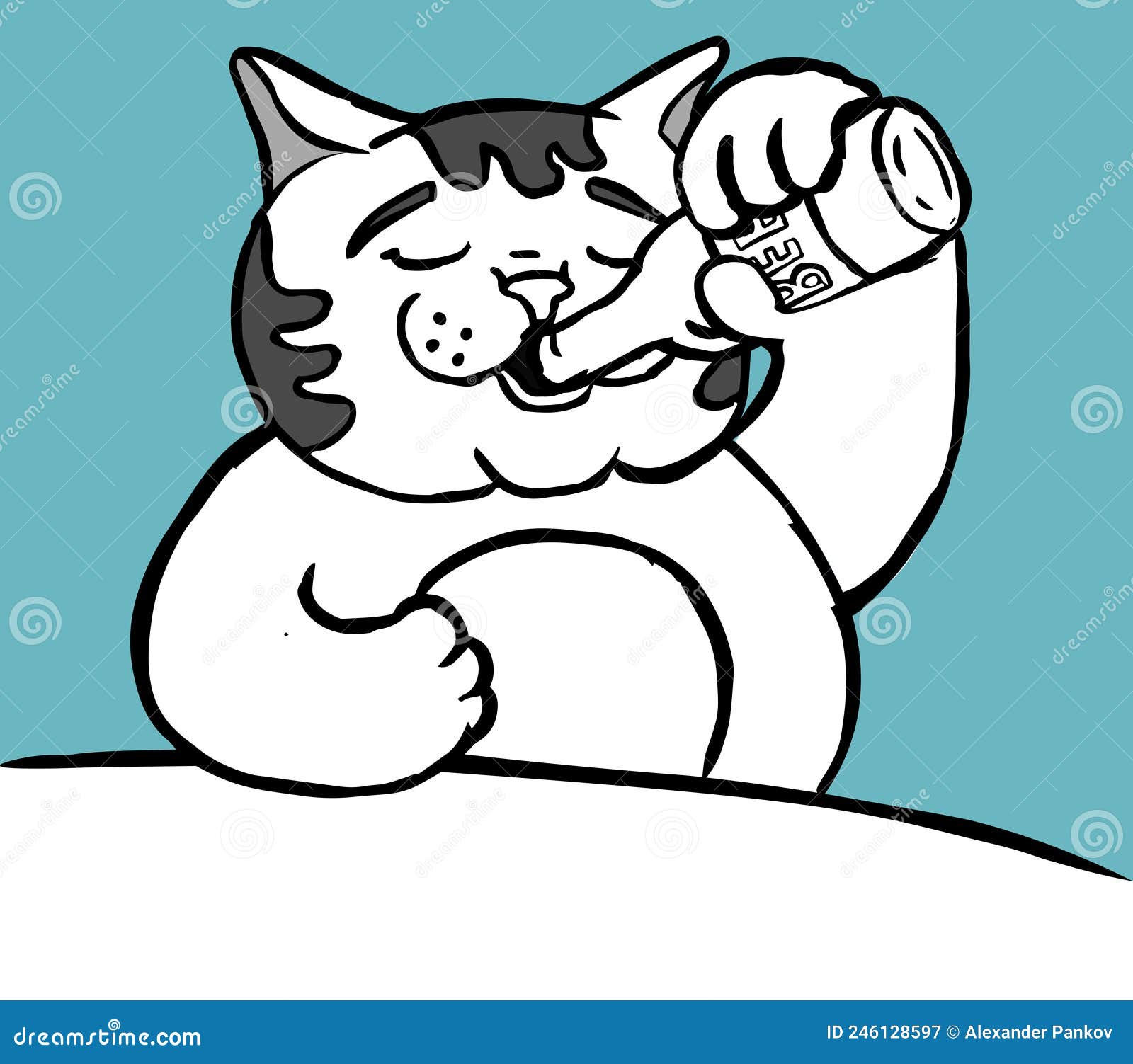 Cat Drinks Beer from a Bottle Stock Vector - Illustration of doodle ...