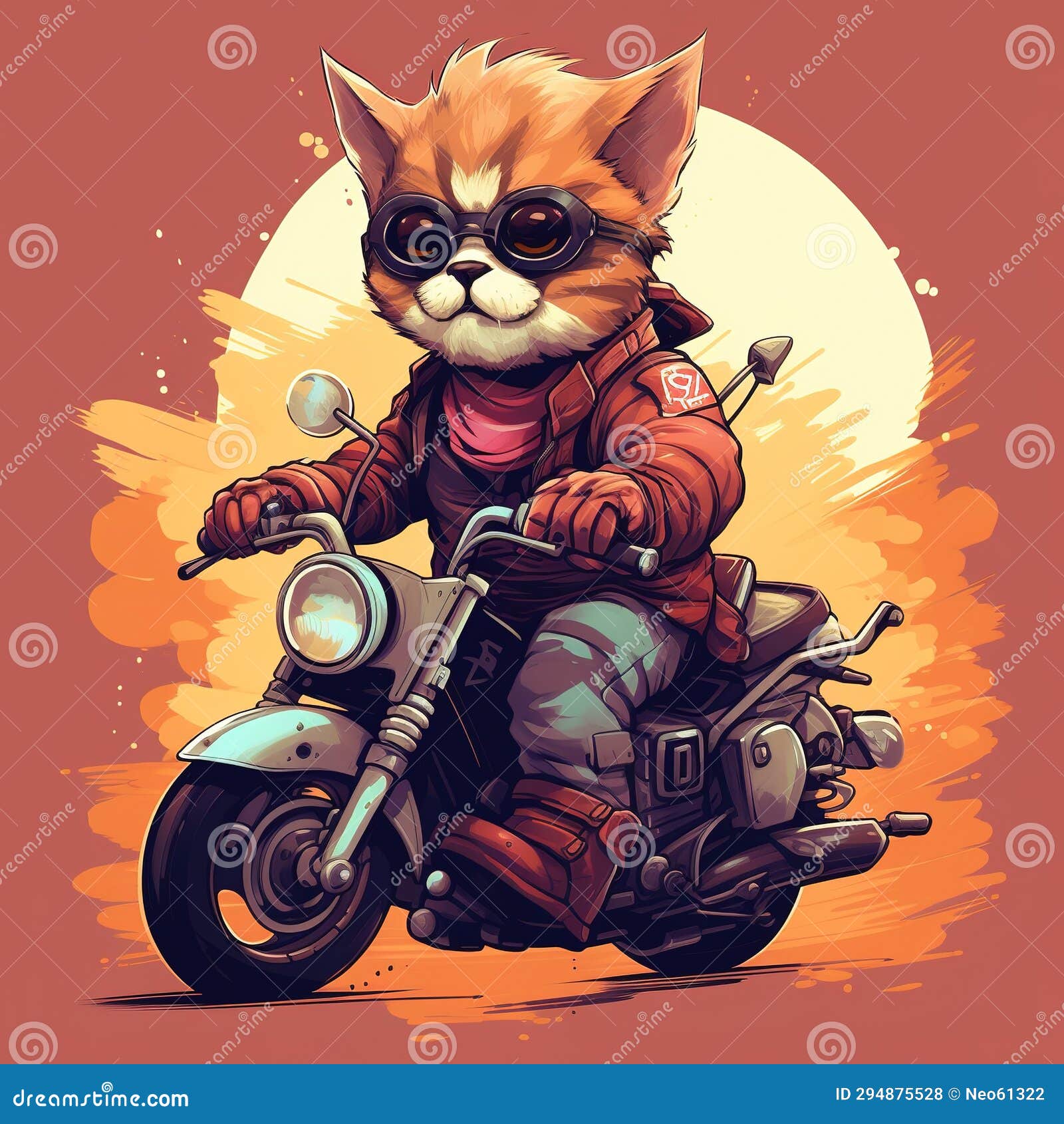Cat Driving a Motorcycle in the Summer Generative AI Stock Illustration ...