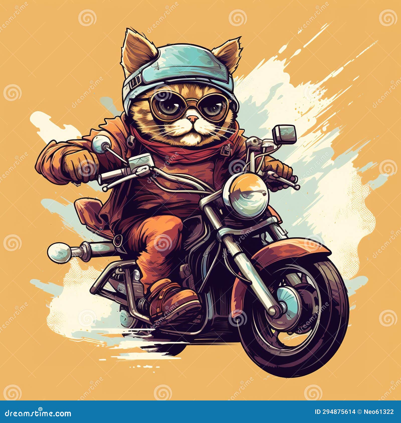 Cat Driving a Motorcycle in the Summer Generative AI Stock Illustration ...