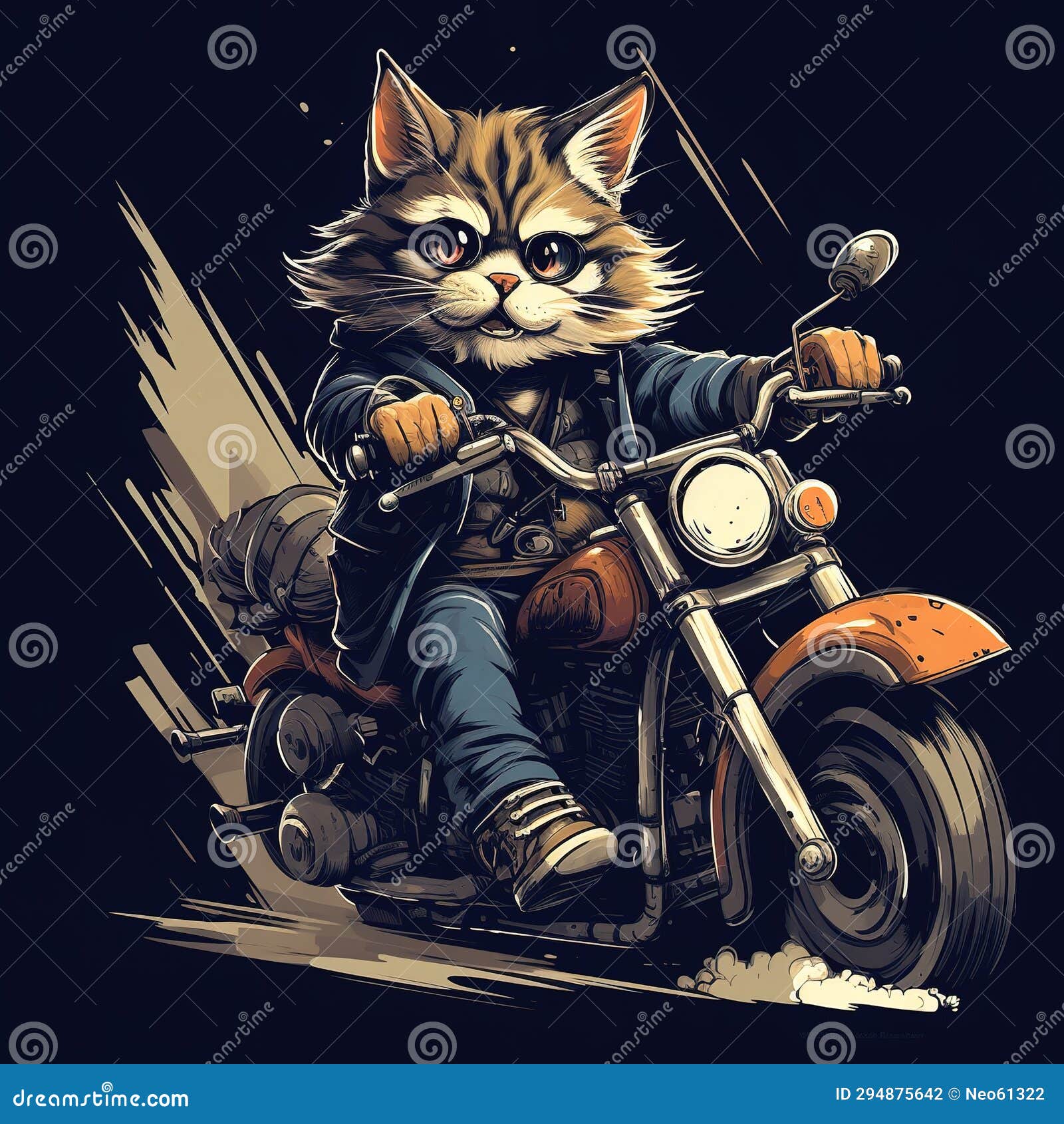 Cat Driving a Motorcycle in the Summer Generative AI Stock Illustration ...