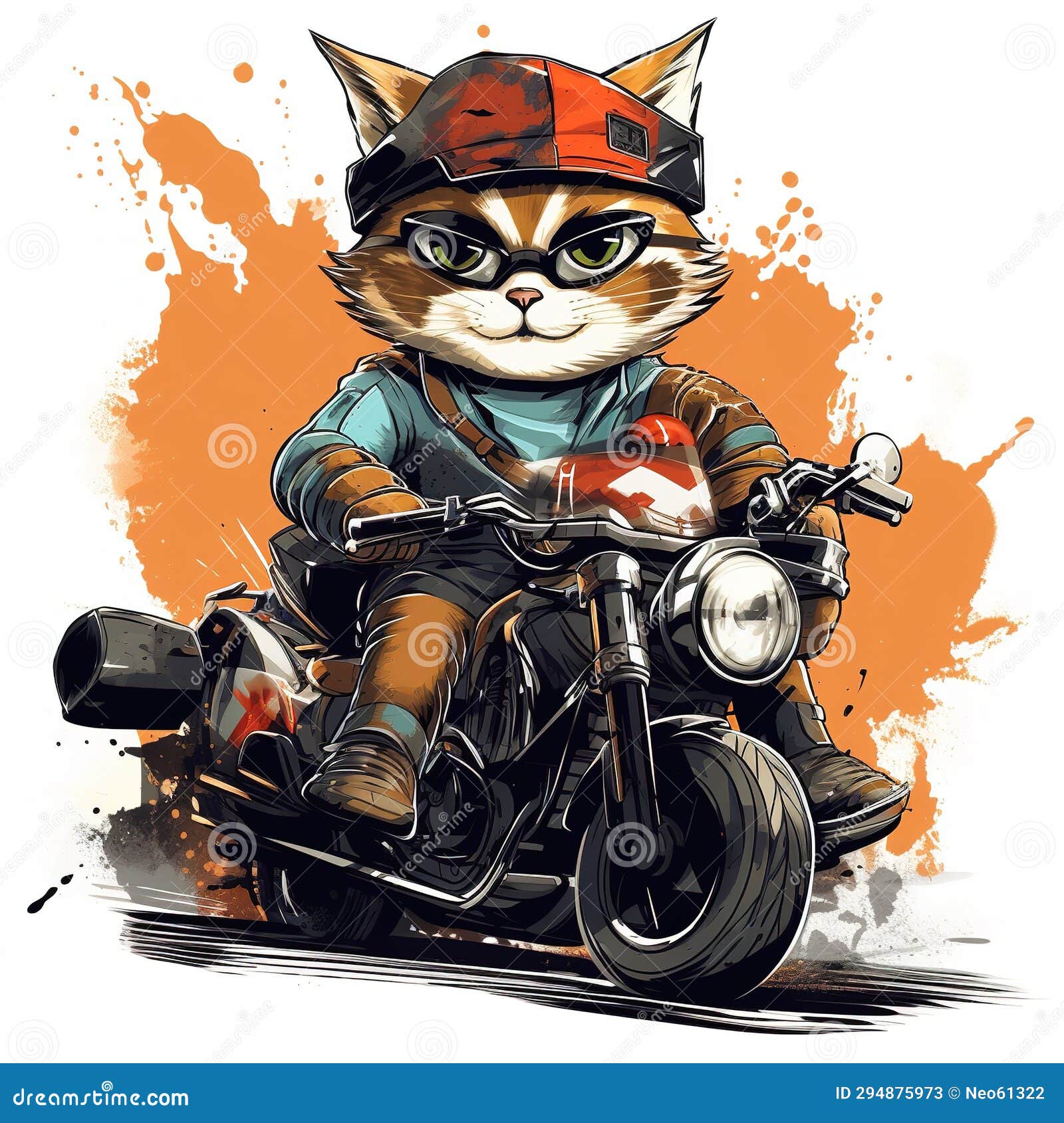 Cat Driving a Motorcycle in the Summer Generative AI Stock Illustration ...