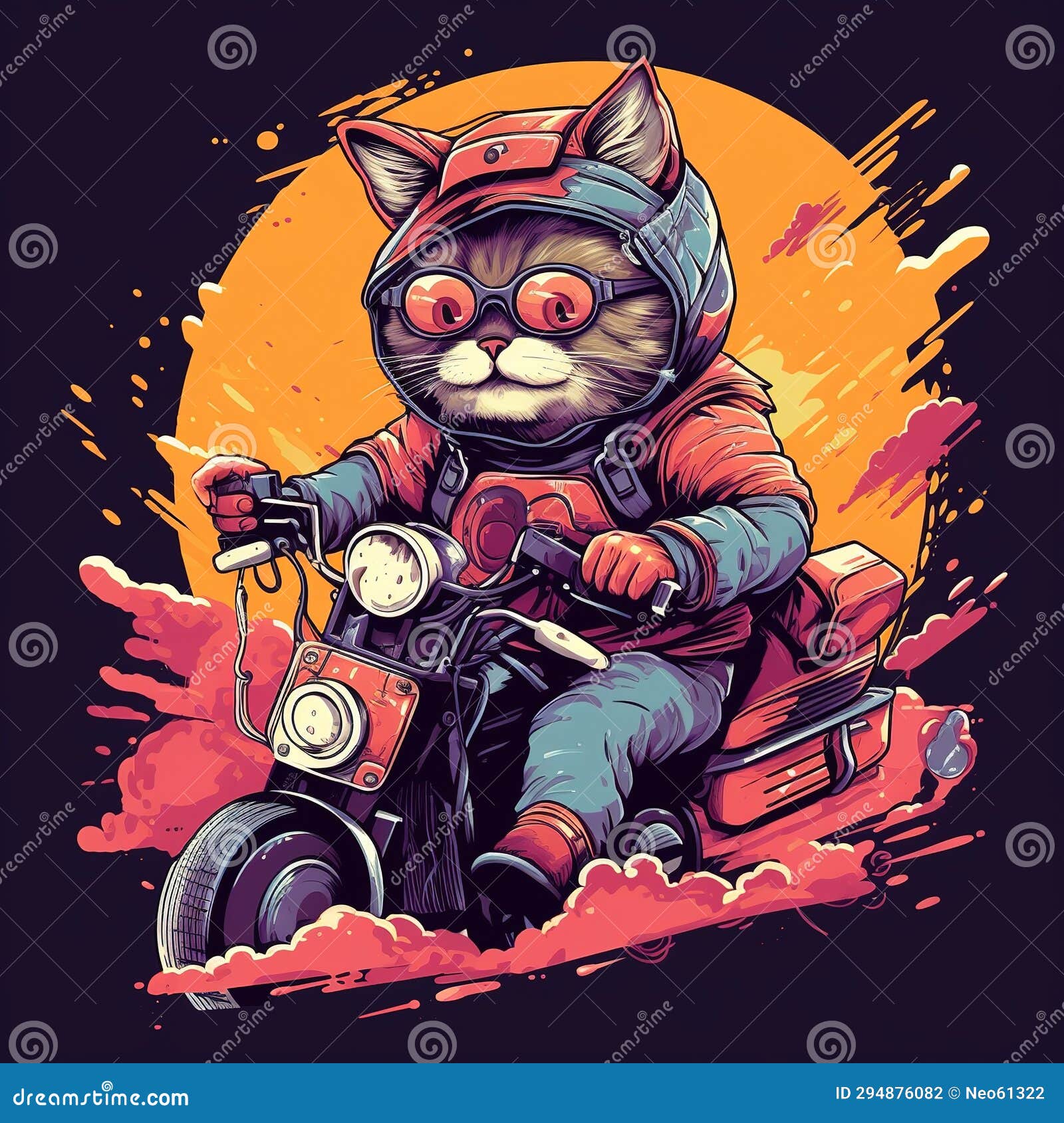 Cat Driving a Motorcycle in the Summer Generative AI Stock Illustration ...