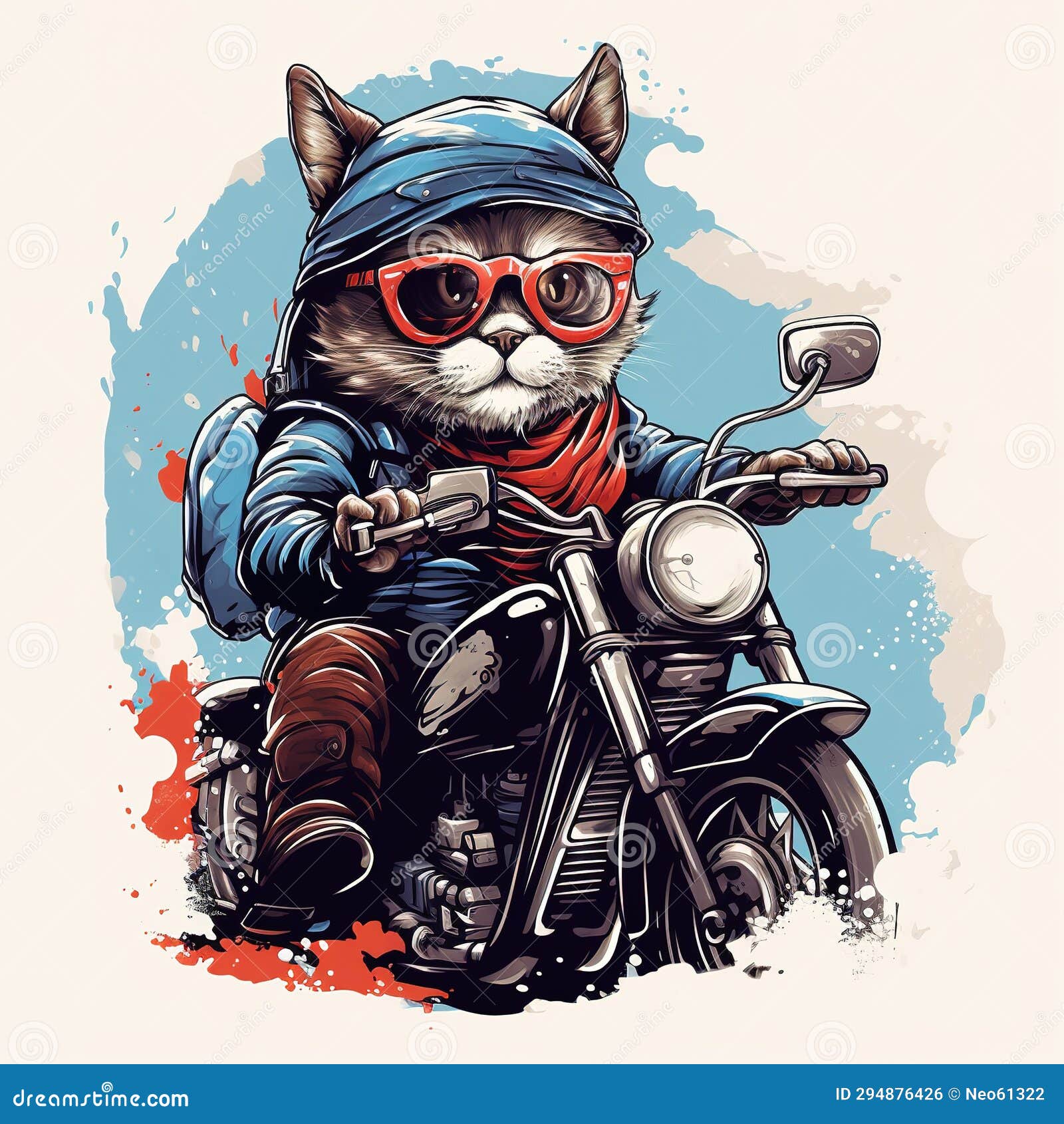 Cat Driving a Motorcycle in the Summer Generative AI Stock Illustration ...
