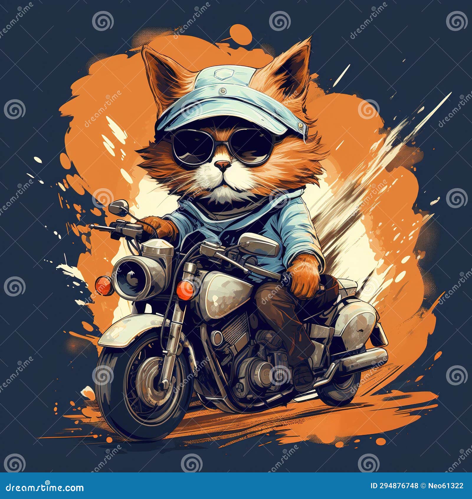 Cat Driving a Motorcycle in the Summer Generative AI Stock Illustration ...