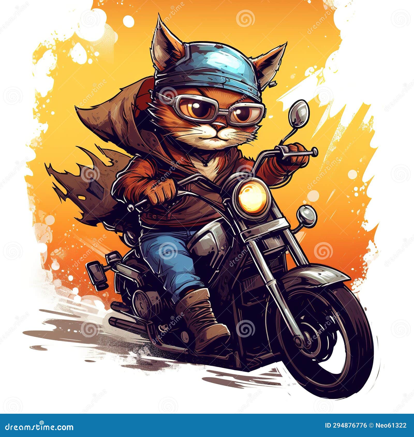 Cat Driving a Motorcycle in the Summer Generative AI Stock Illustration ...