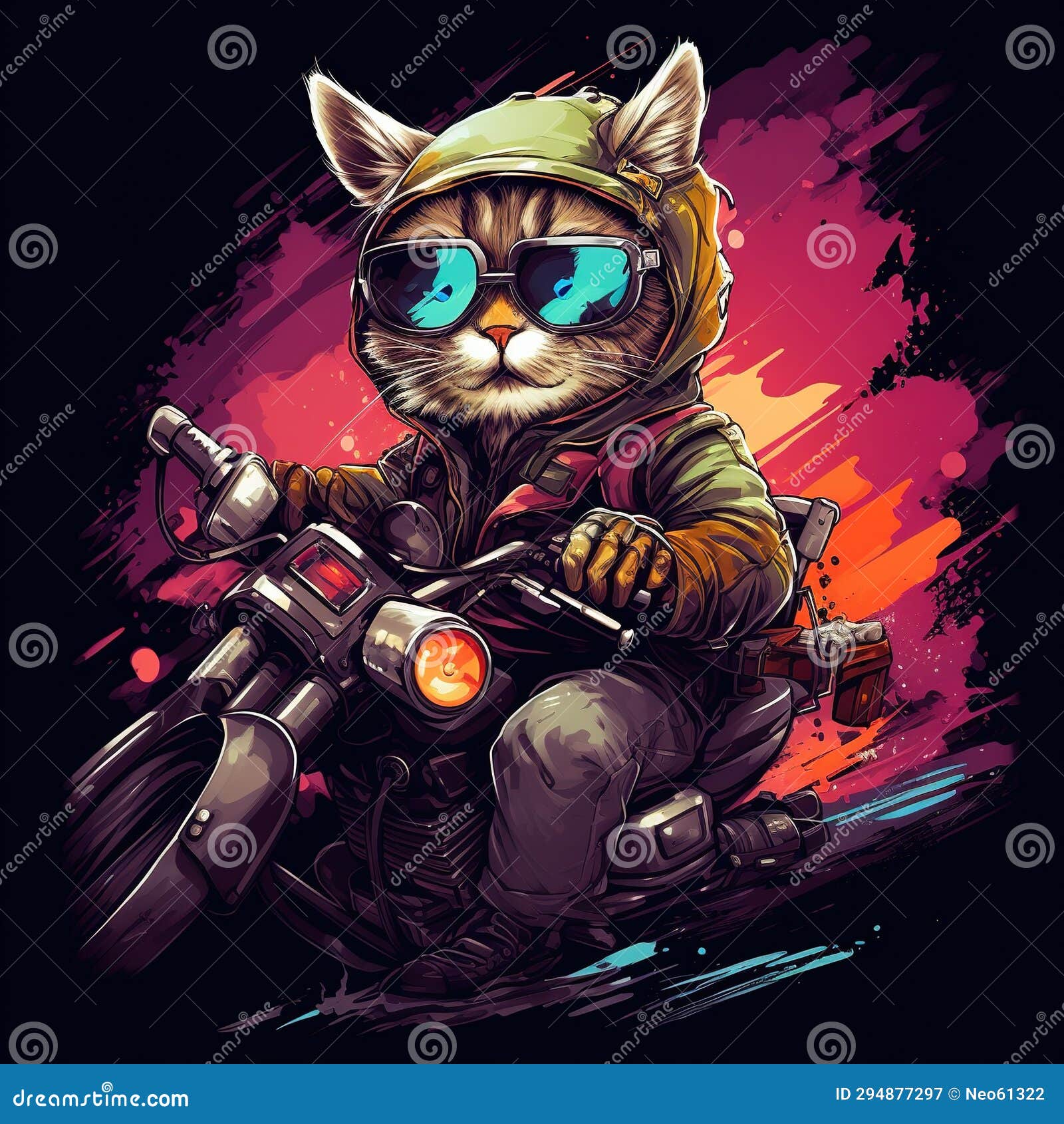 Cat Driving a Motorcycle in the Summer Generative AI Stock Illustration ...