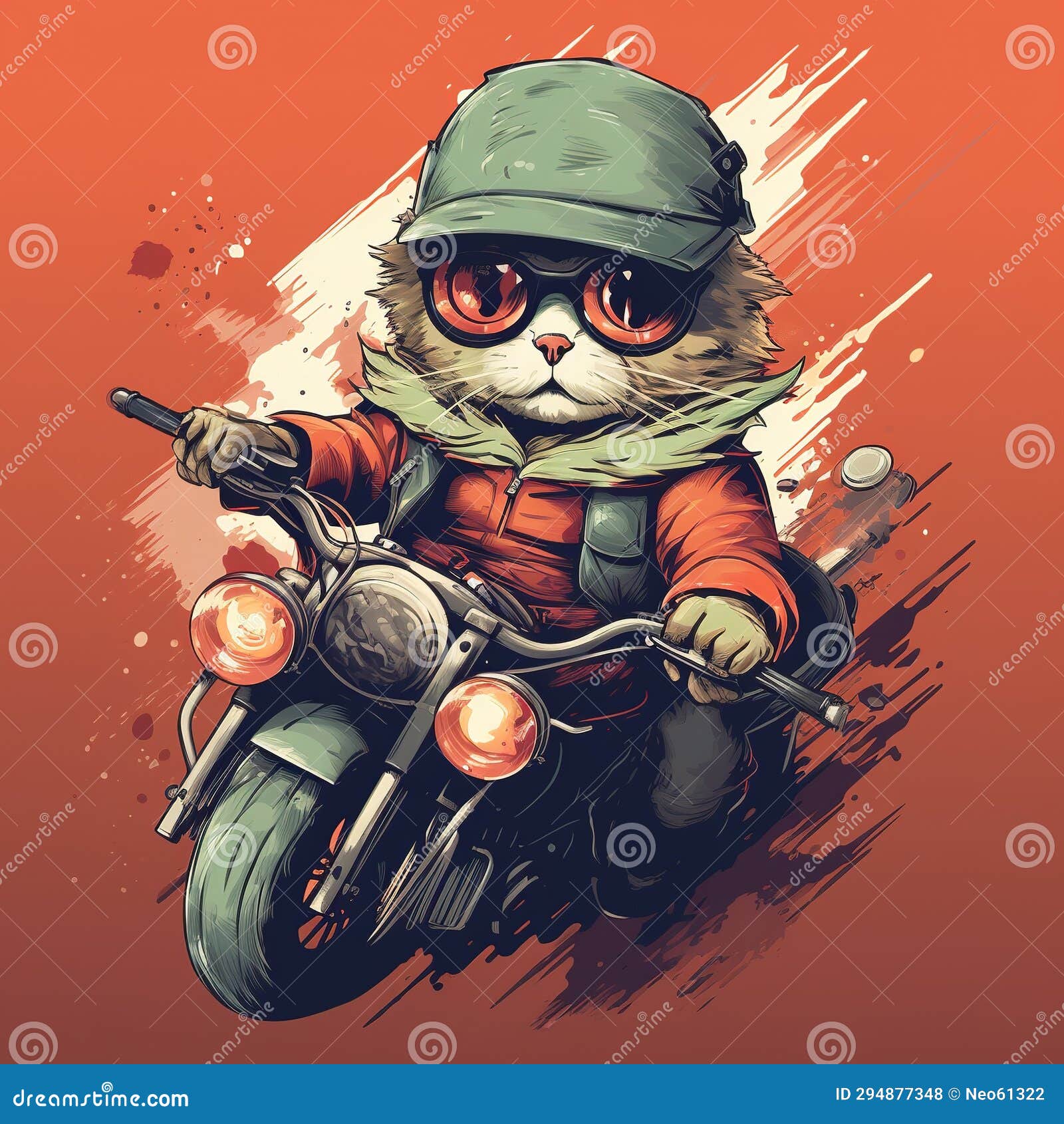 Cat Driving a Motorcycle in the Summer Generative AI Stock Illustration ...