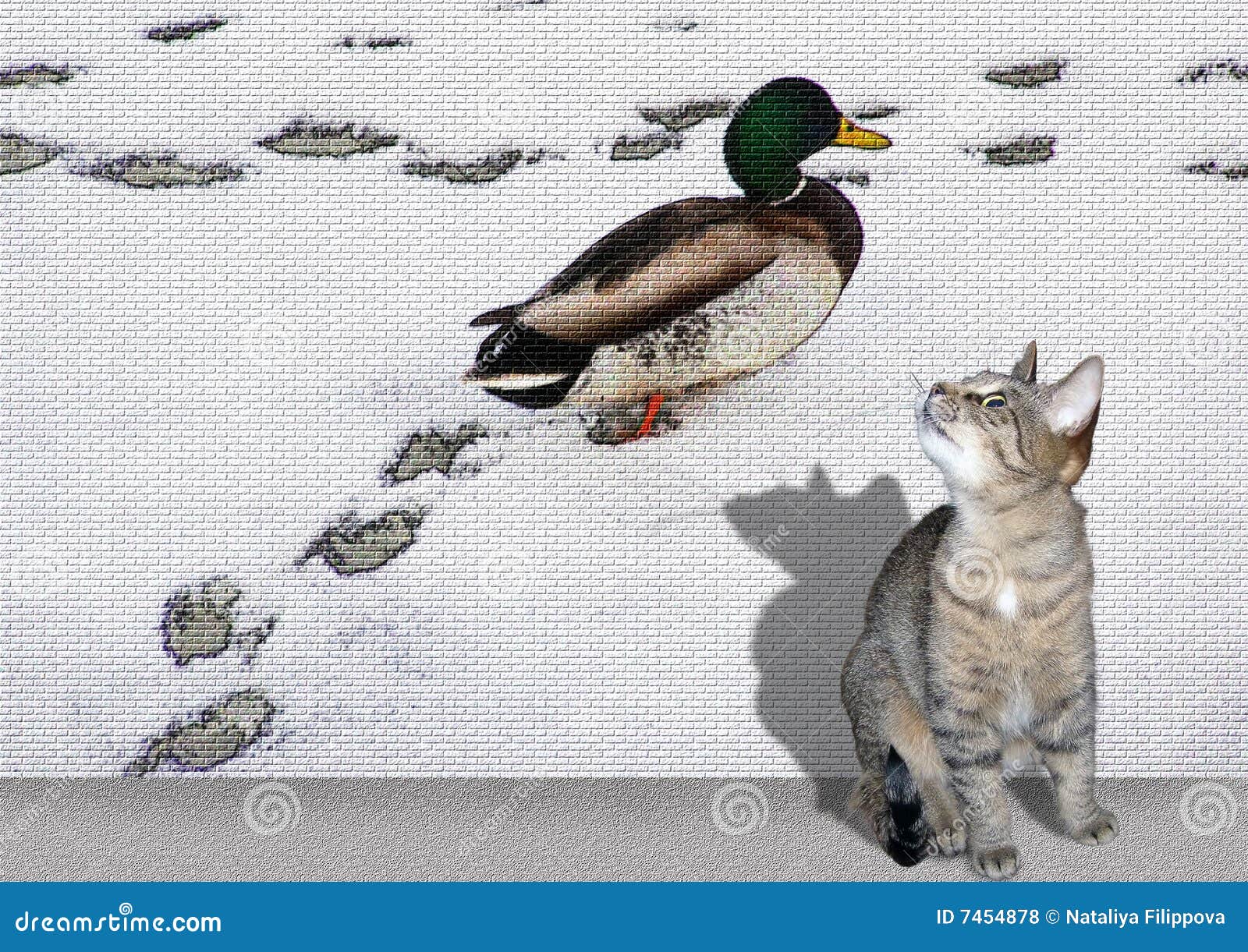 Cat and duck stock illustration. Illustration of graphity - 7454878