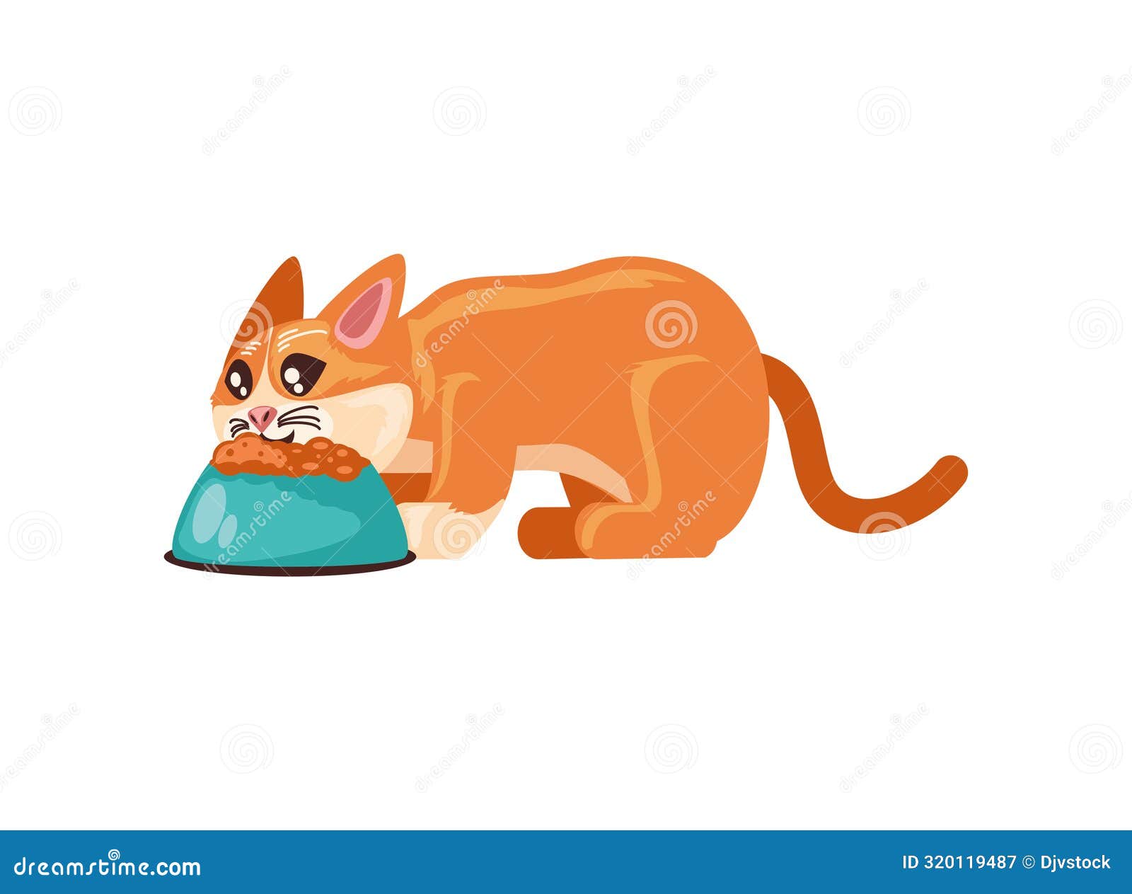 Cat eating food from bowl stock vector. Illustration of nutrition ...