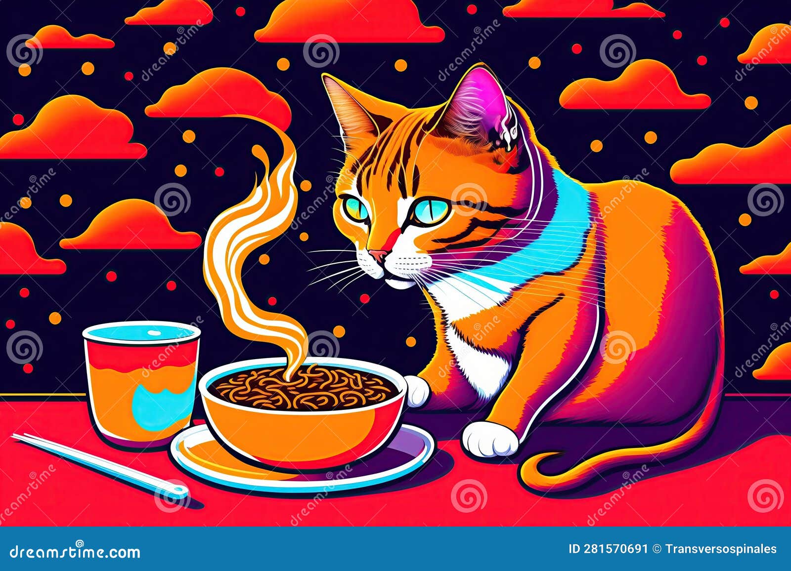Vivid Illustration Portrays An Angry Cat Roaring With Vibrant Colors ...