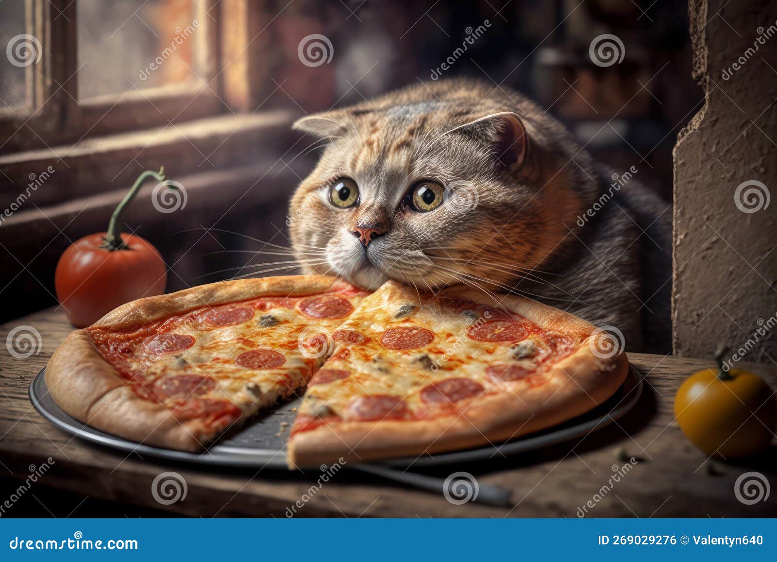 Cat is Eating Slice of Pizza. Generative AI Stock Photo - Image of ...