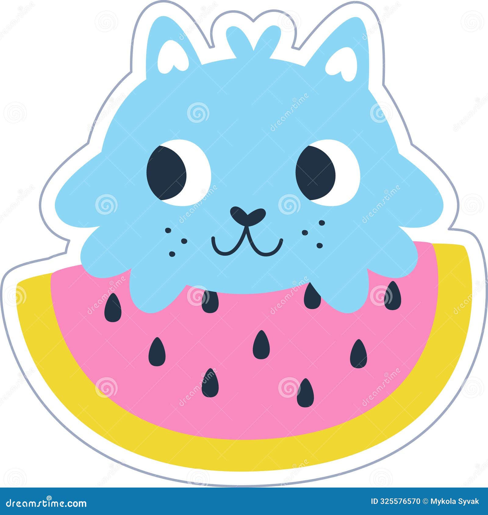 Cat Eating Watermelon Sticker Stock Illustration - Illustration of ...