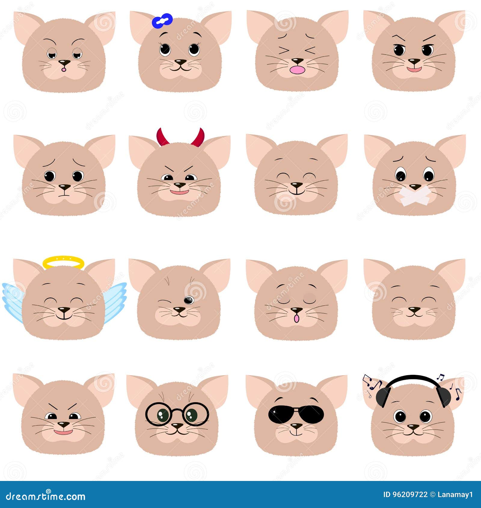 Cat Emoticon, Cat Face Set. Stock Illustration - Illustration of mood ...