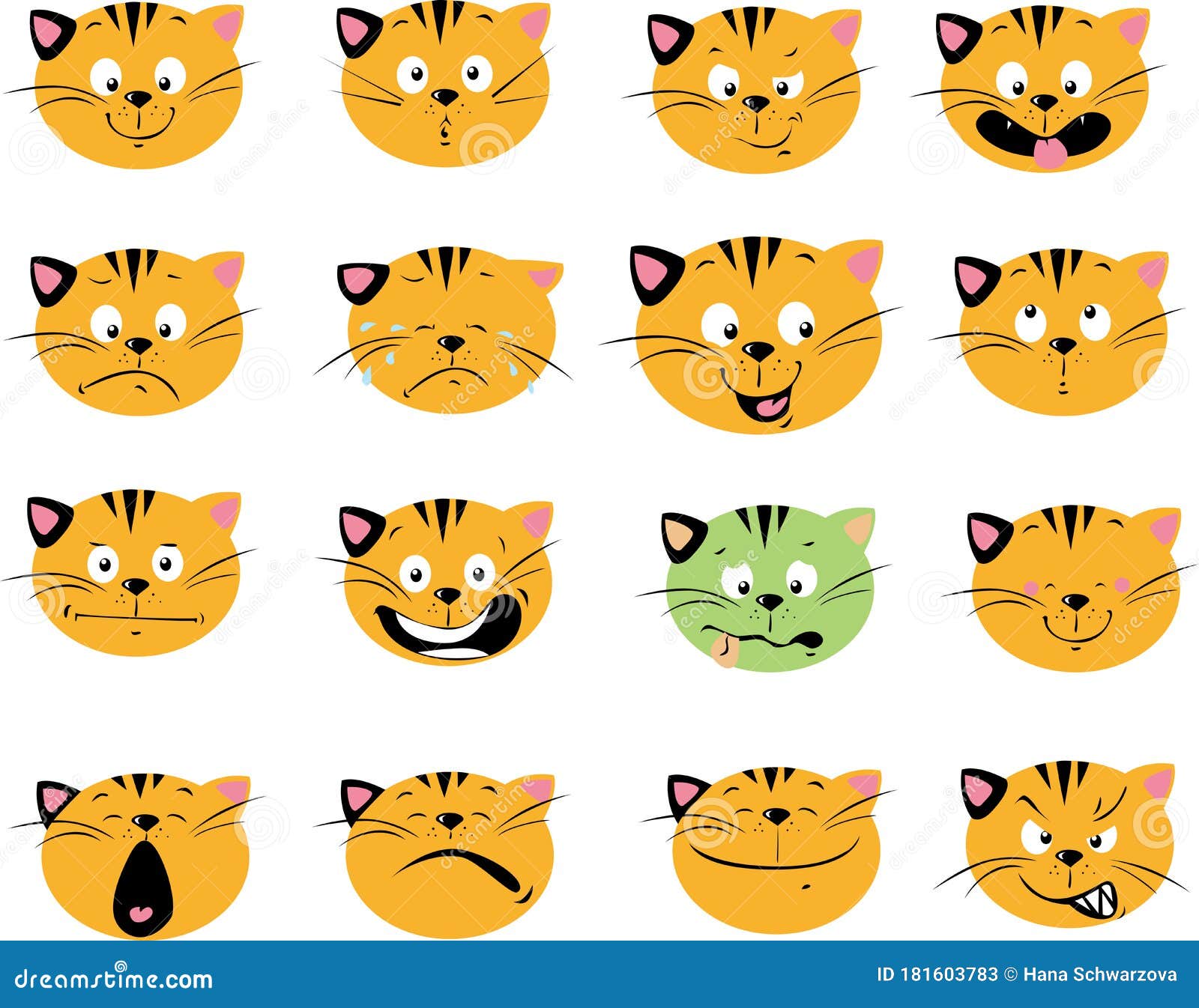 Cat Emoticon Cute Animal Vector Illustration - Expression Flat Design ...