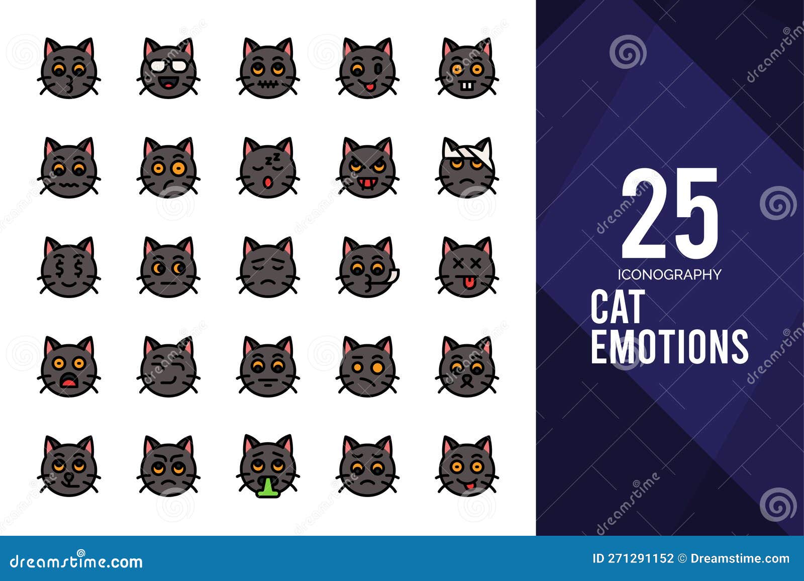 25 Cat Emotions Flat Icon Pack. Vector Illustration Stock Vector ...