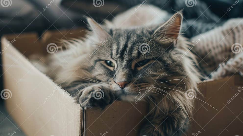 Cat in an empty pack box stock photo. Image of delivery - 330897180