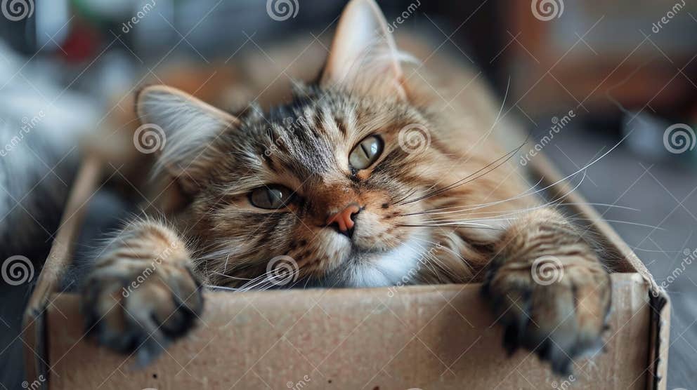 Cat in an empty pack box stock photo. Image of post - 339970694