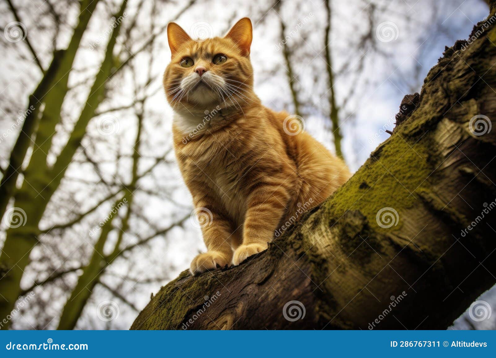 Cat Enjoying a High Vantage Point Atop a Tree Stock Image - Image of ...