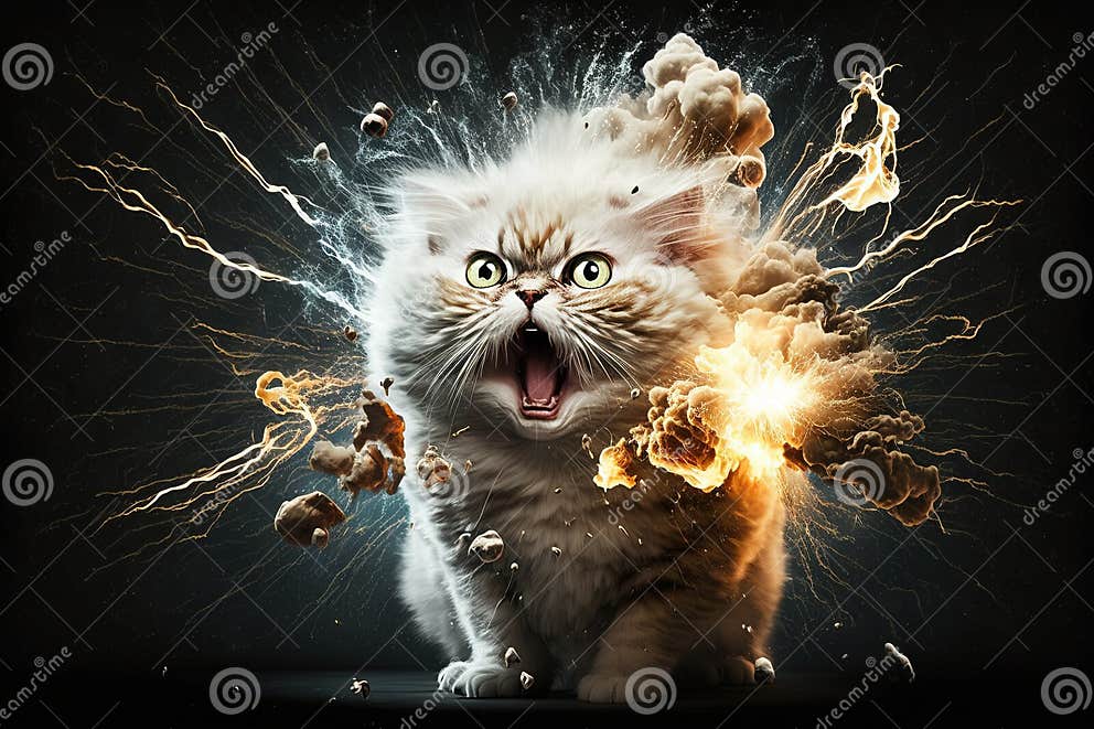 Cat Exploding during a Scientific Experiment Illustration Generative Ai ...