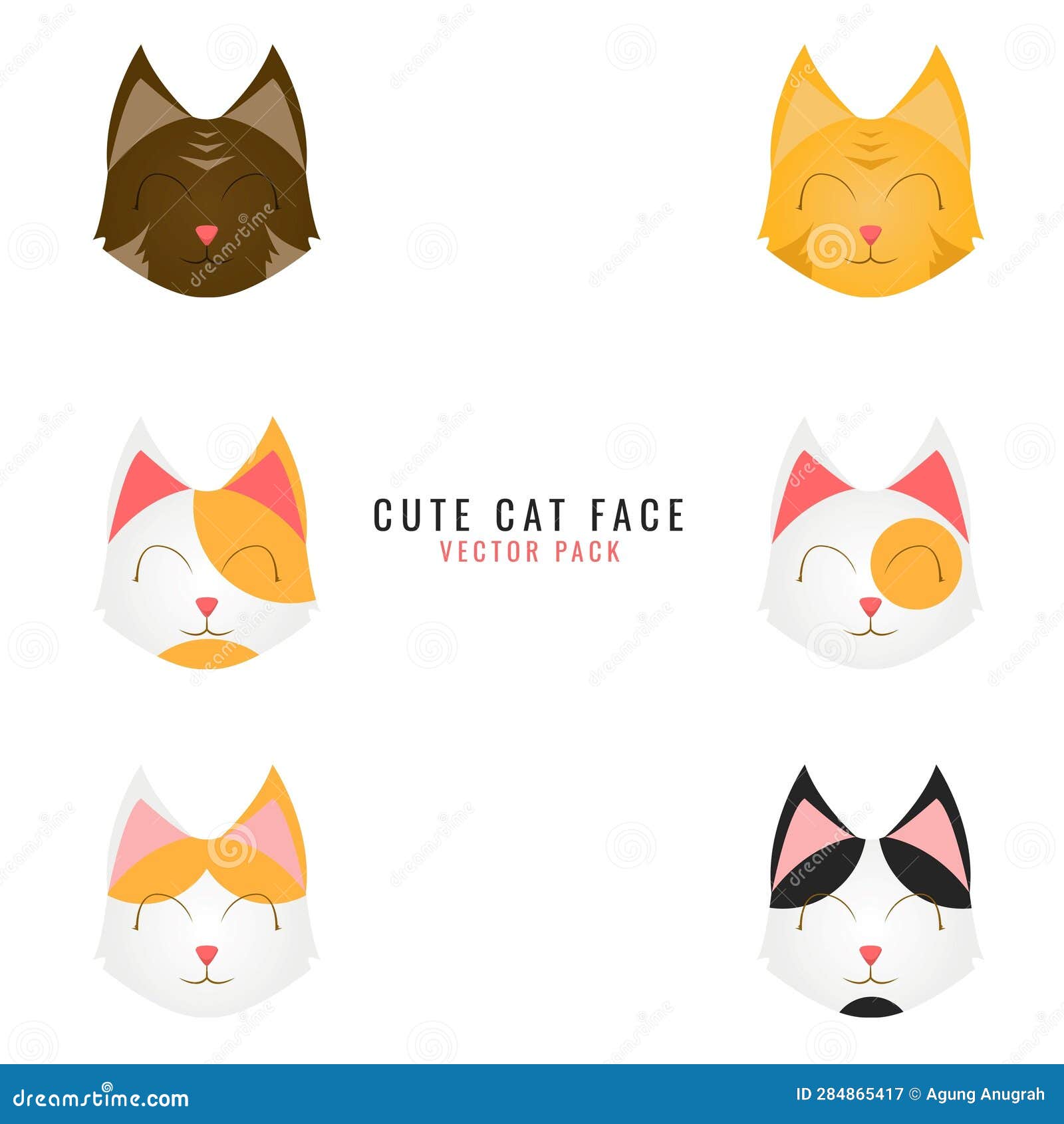 Cat Face Cartoon Vector Pack Design Stock Vector - Illustration of ...