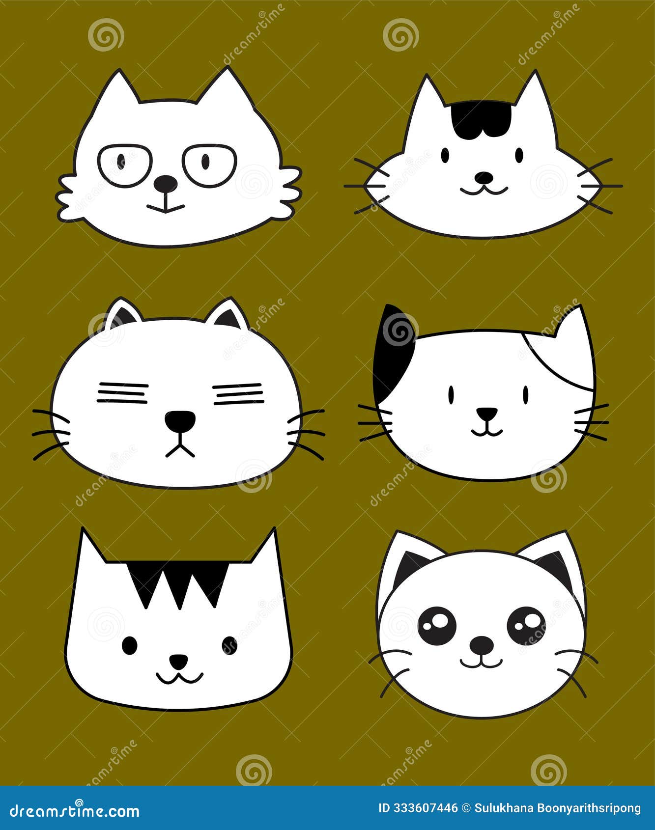 Cat Face Character Cartoon for Sticker, Doodle, Kid and Element Stock ...