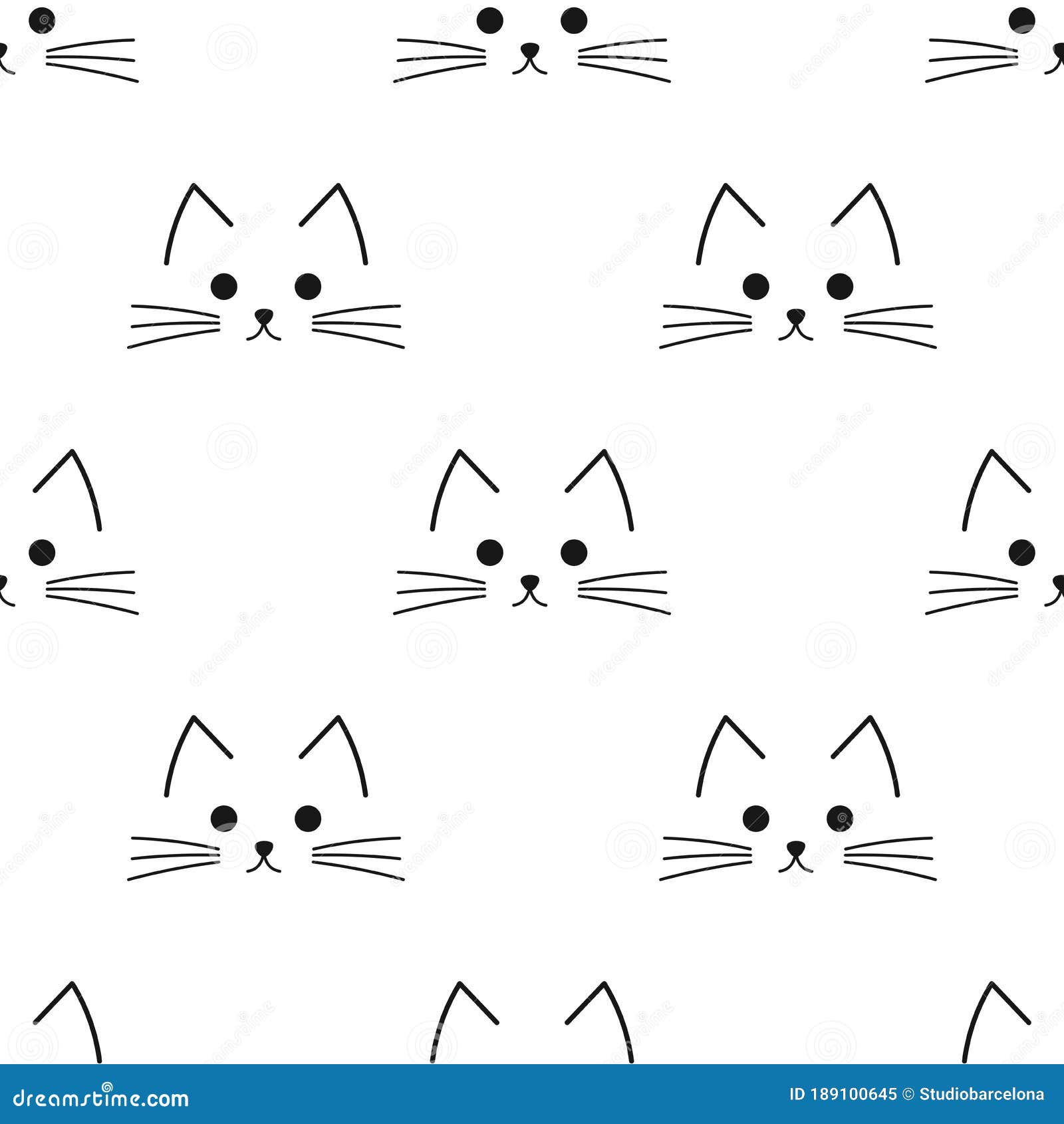 Cat Face Drawing Seamless Pattern Stock Vector - Illustration of ...
