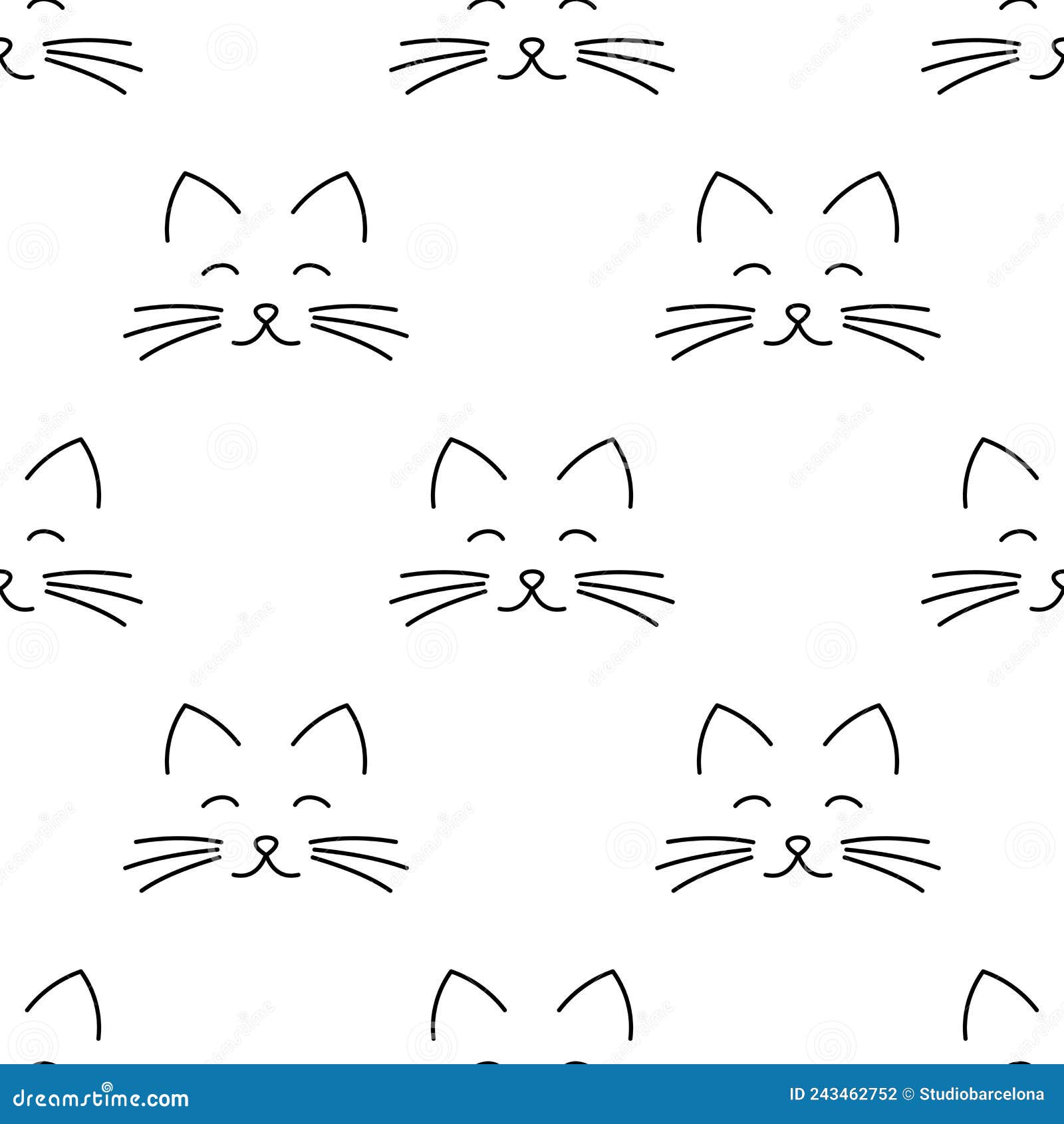 Cat Face Drawing Seamless Pattern Stock Vector - Illustration of print ...