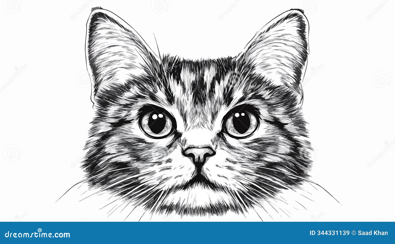 Cat Face Portrait Hand Drawn Cartoon Line Vector Stock Illustration ...