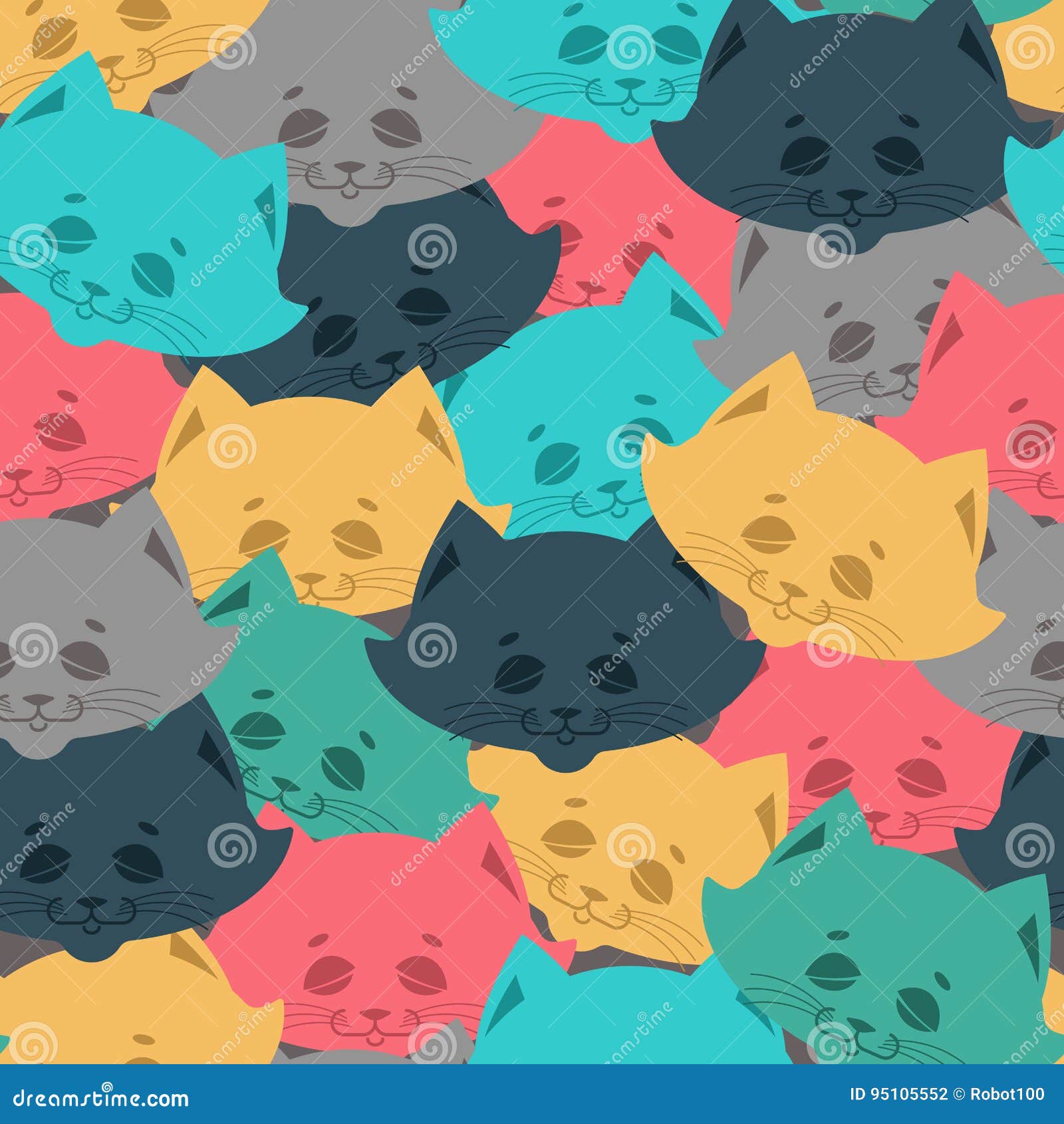 Cat Face Seamless Pattern. Home Pet Background. Texture for Childrens ...