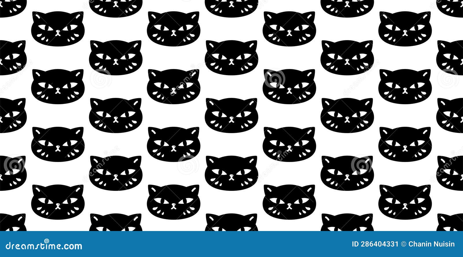 Cat Face Seamless Pattern Neko Kitten Head Vector Cartoon Character Pet ...
