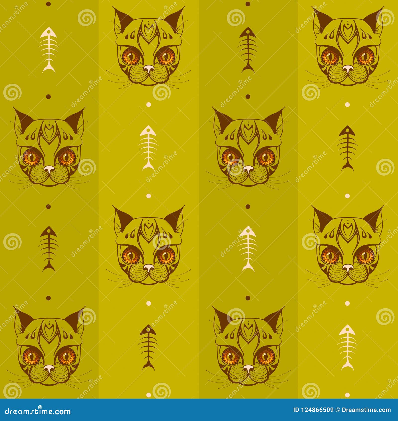 Cat Face with Skeleton of Fish Pattern 03 Stock Vector - Illustration ...