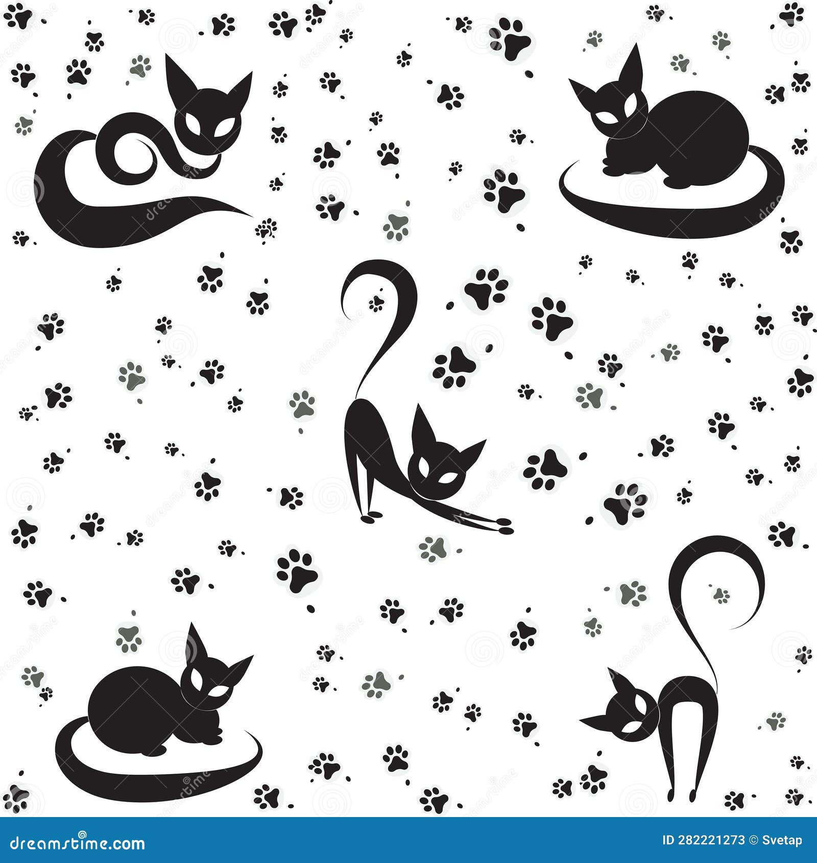 Cat Faces and Paws Seamless Pattern Vector Stock Vector - Illustration of cute, vector: 282221273