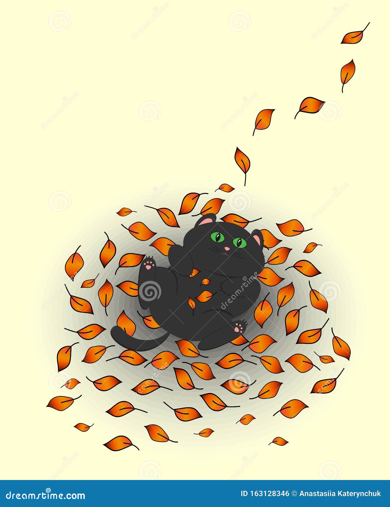 Cat and Fall of the Leaves. Cartoon Cat. Animal Concept Stock Vector ...