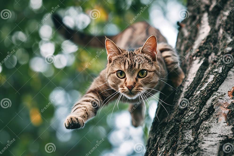 Cat Falling from a Tree. Generative AI Stock Illustration ...