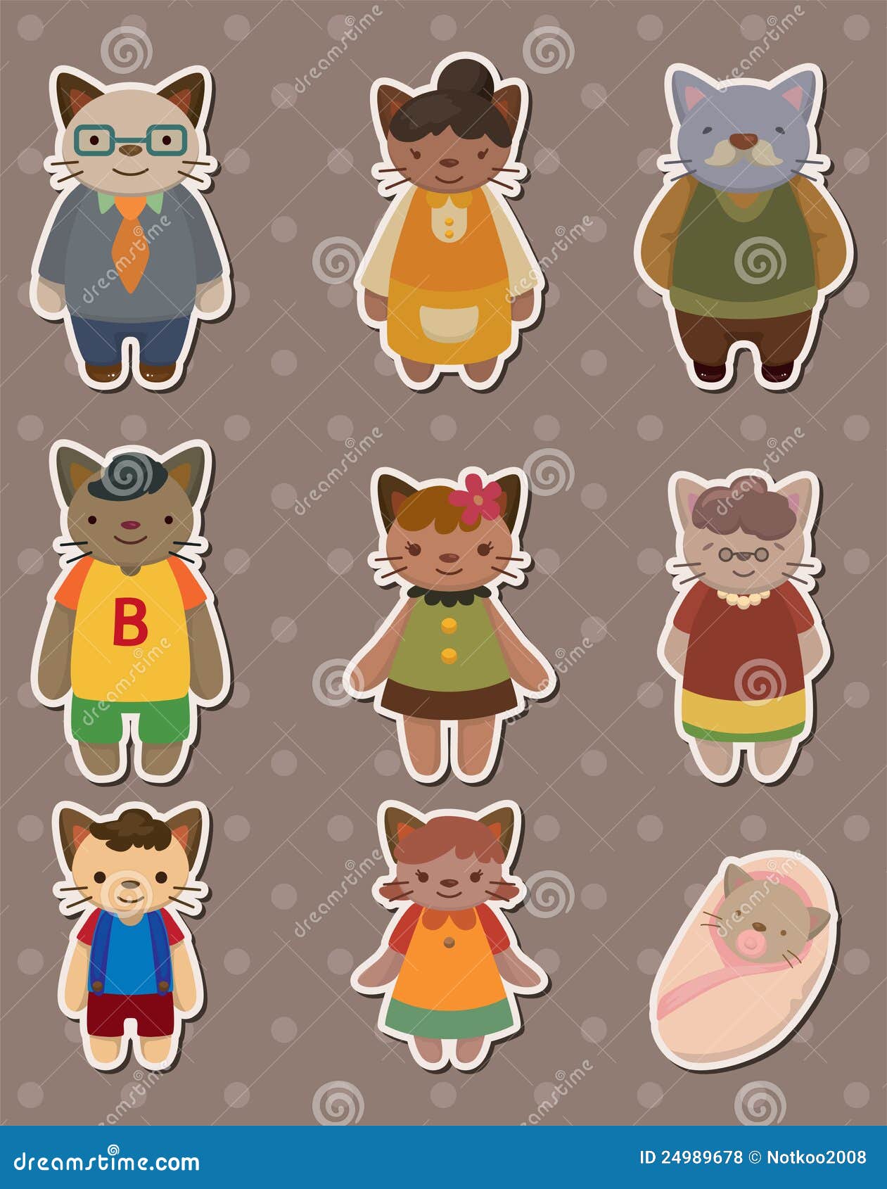 Cat family stickers stock vector. Illustration of isolated - 24989678