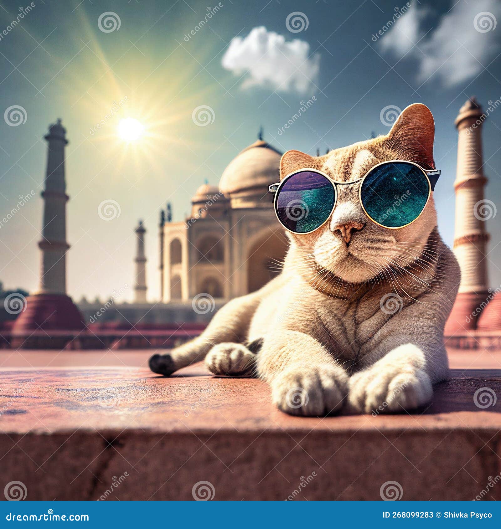 A Cat With Fashion Sunglasses Travel To India Generative Ai Stock Image