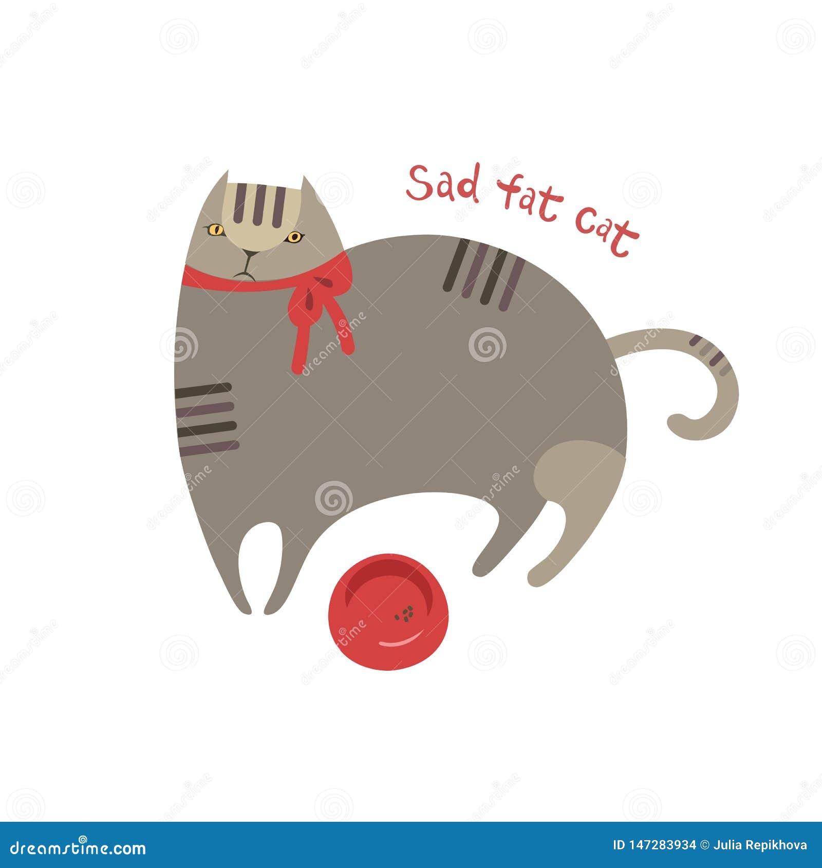 Cute Cartoon Sad Fat Cat with Food Bowl Stock Vector - Illustration of ...