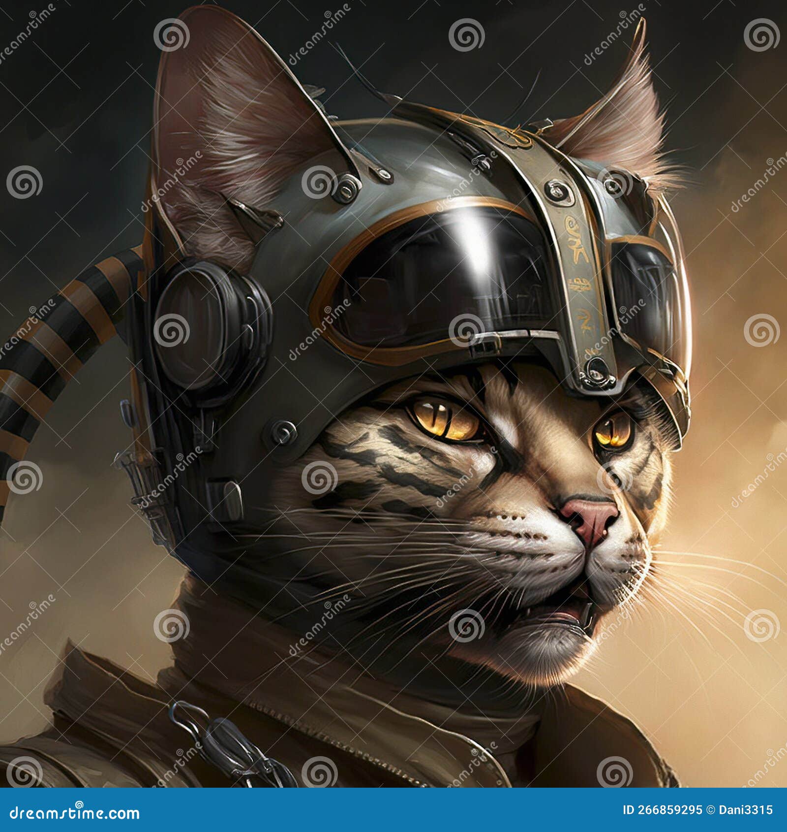 Cat Fiction Character with Helmet and a Leather Jacket Stock ...