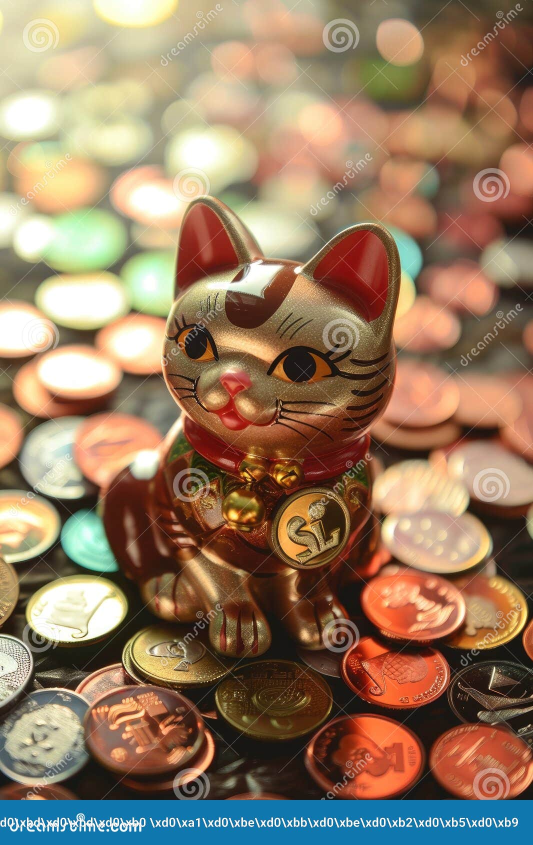Cat Figurines on Gold Coins. Selective Focus Stock Illustration ...