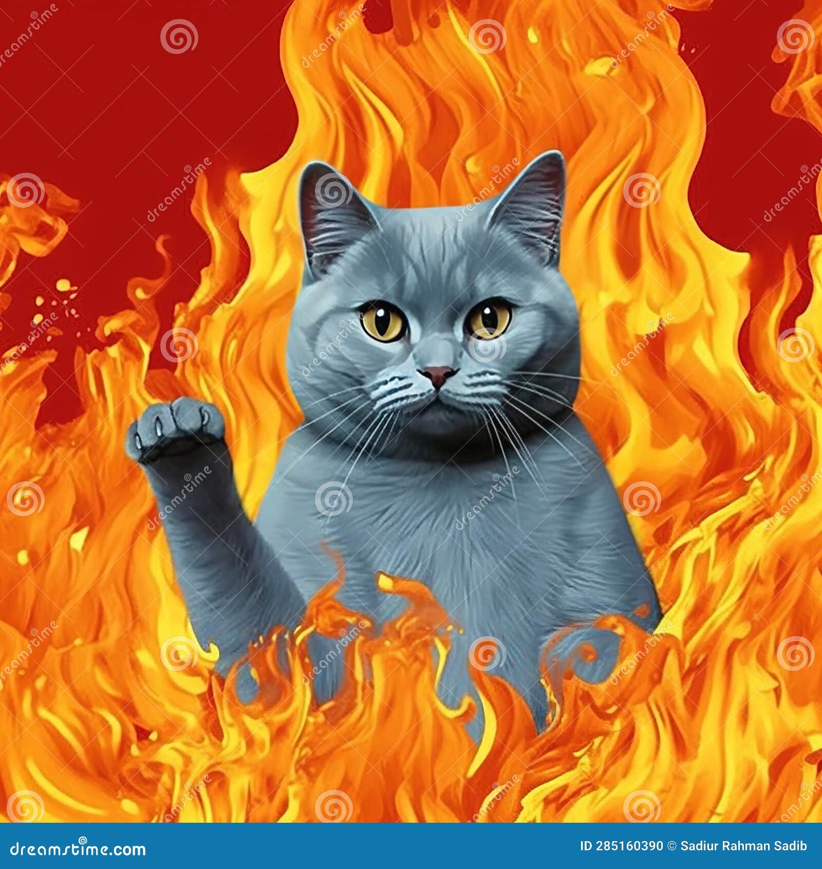 Cat On Fire. Angry Catr Meme. Pop Art Firey Cat Design Stock Photo ...
