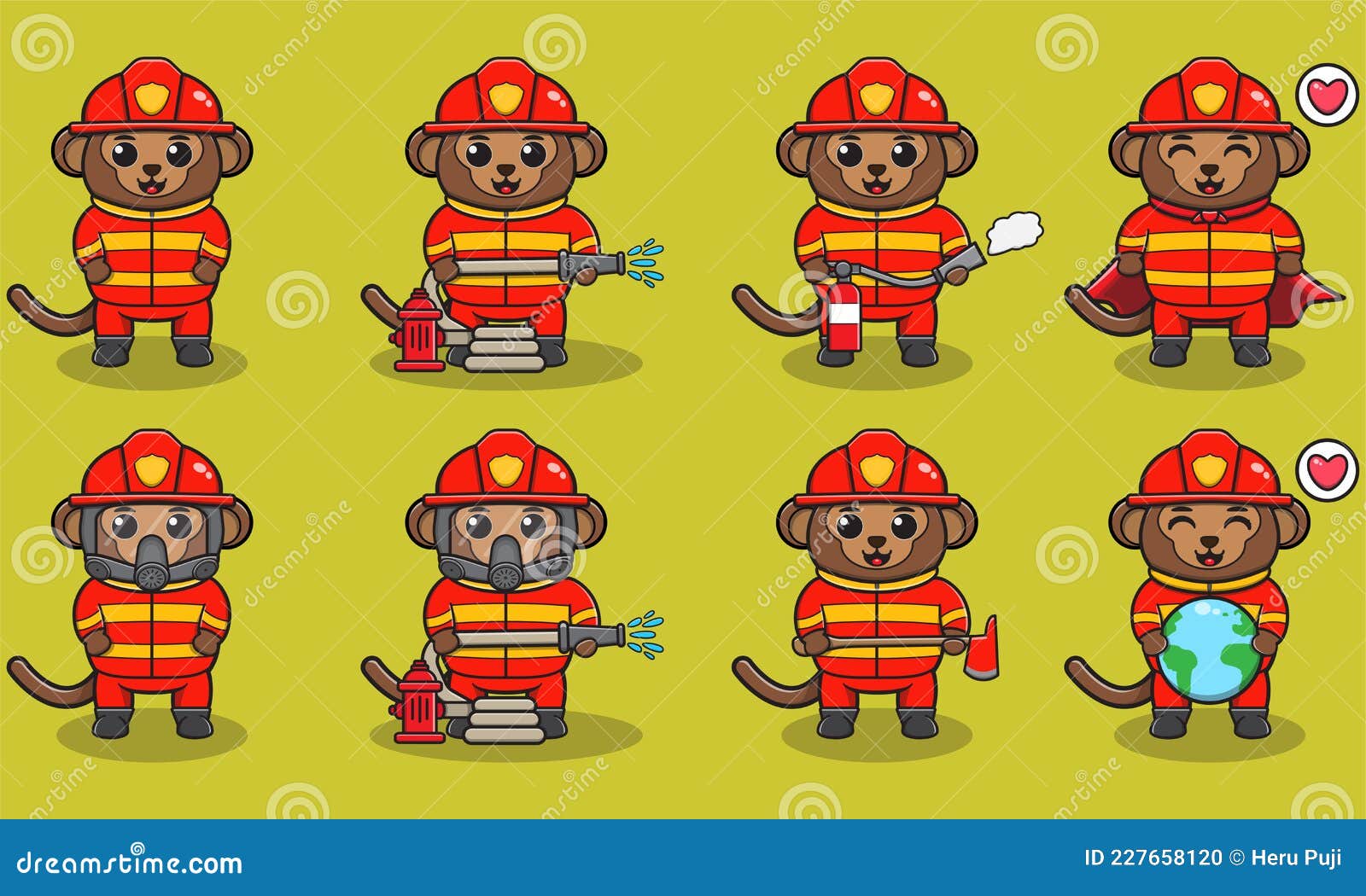 Vector Illustration of Monkey Firefighters Stock Vector - Illustration ...