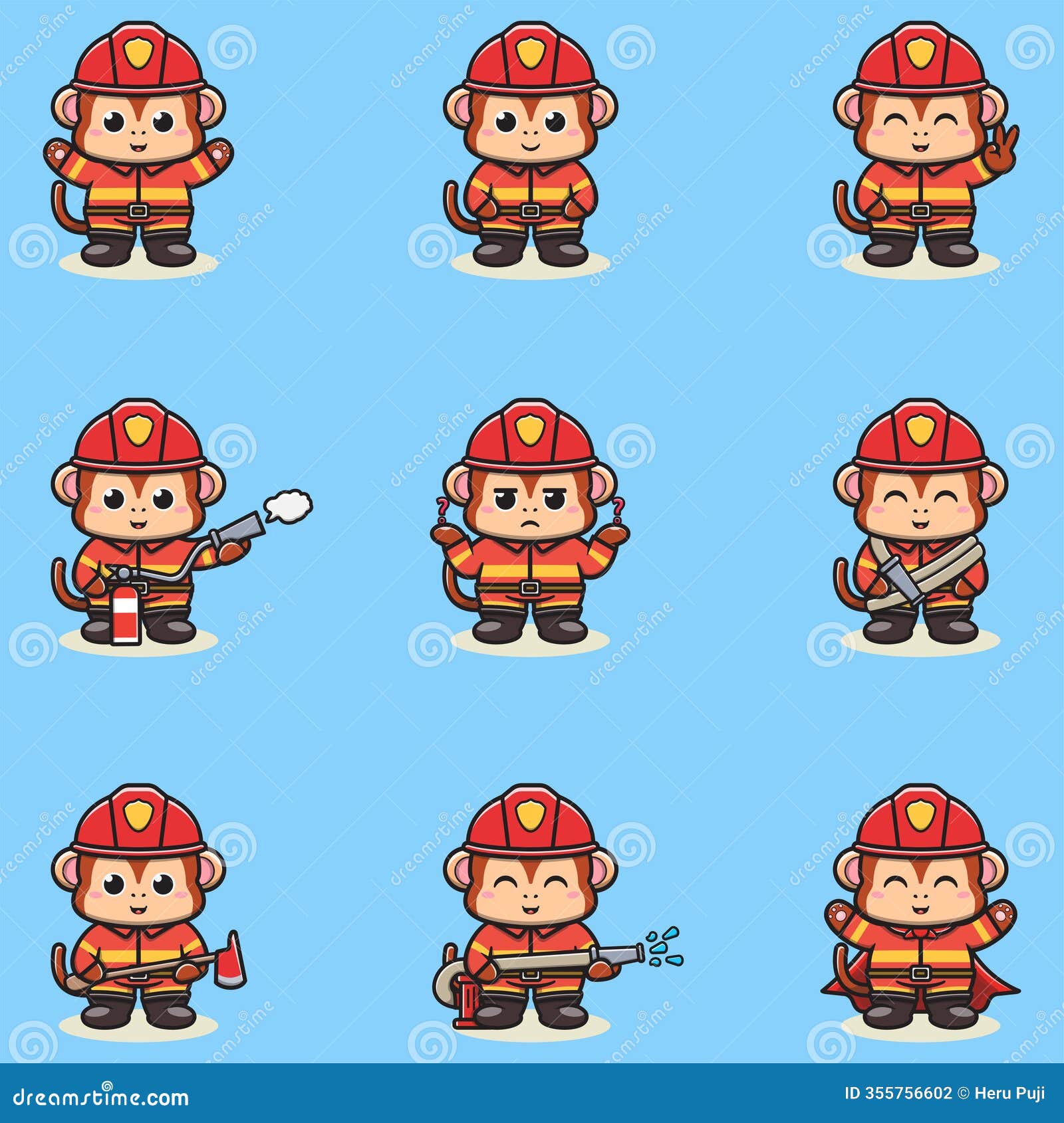 Monkey Cartoon with Firefighter Costume. Stock Vector - Illustration of ...
