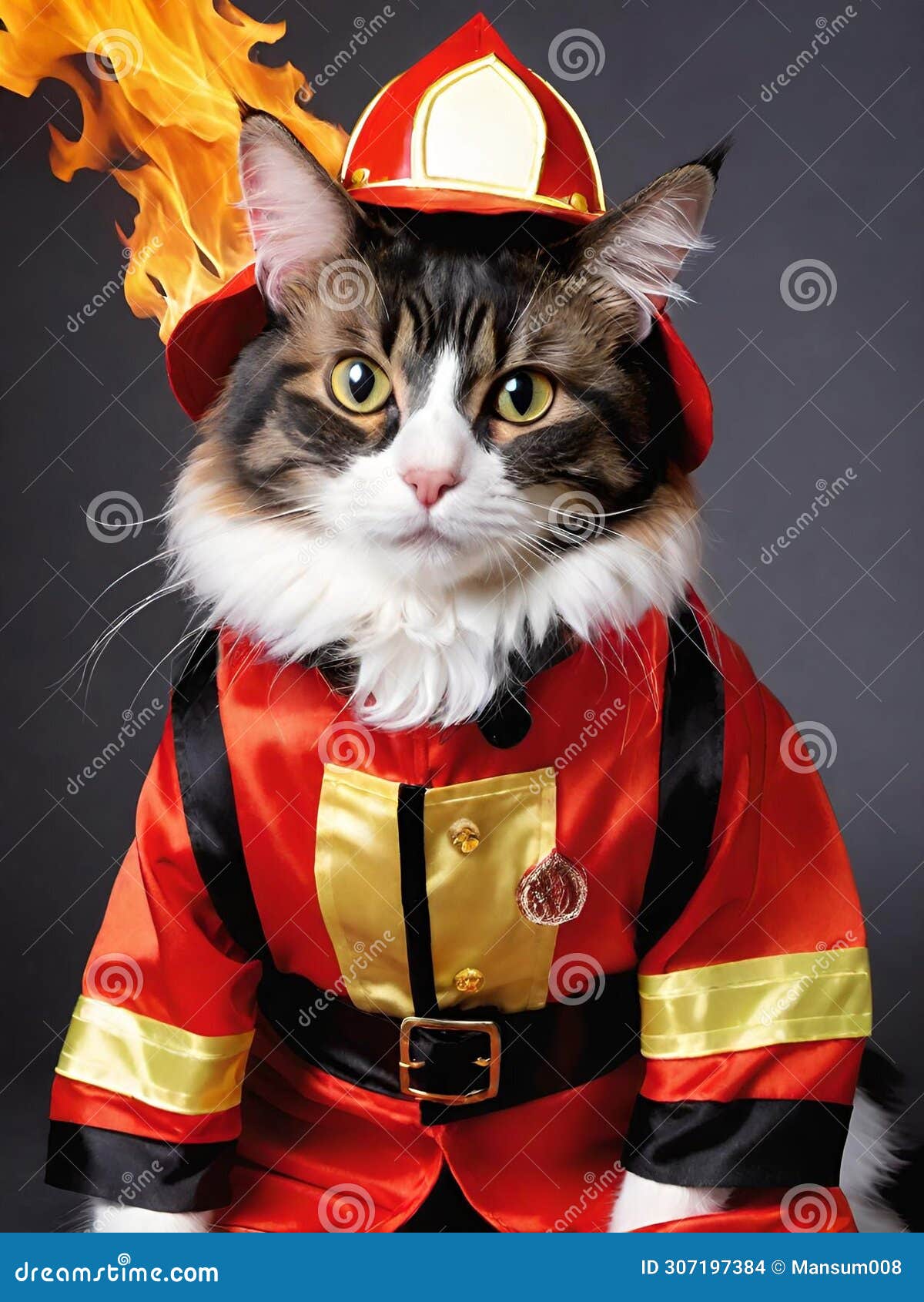 Cat in a fireman costume stock illustration. Illustration of ...