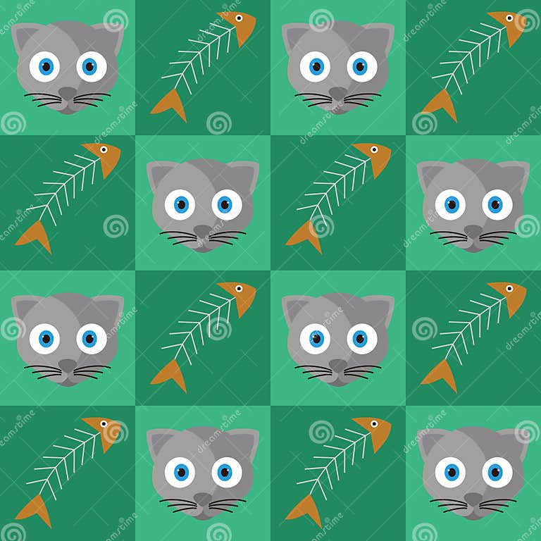 Cat and Fish Bones Background. Vector Illustration Decorative ...