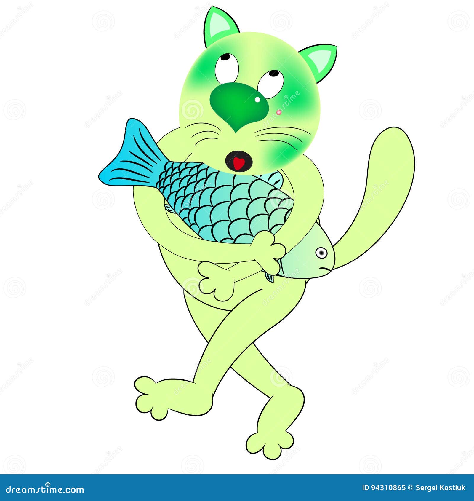 Cat and fish character stock vector. Illustration of lovely - 94310865