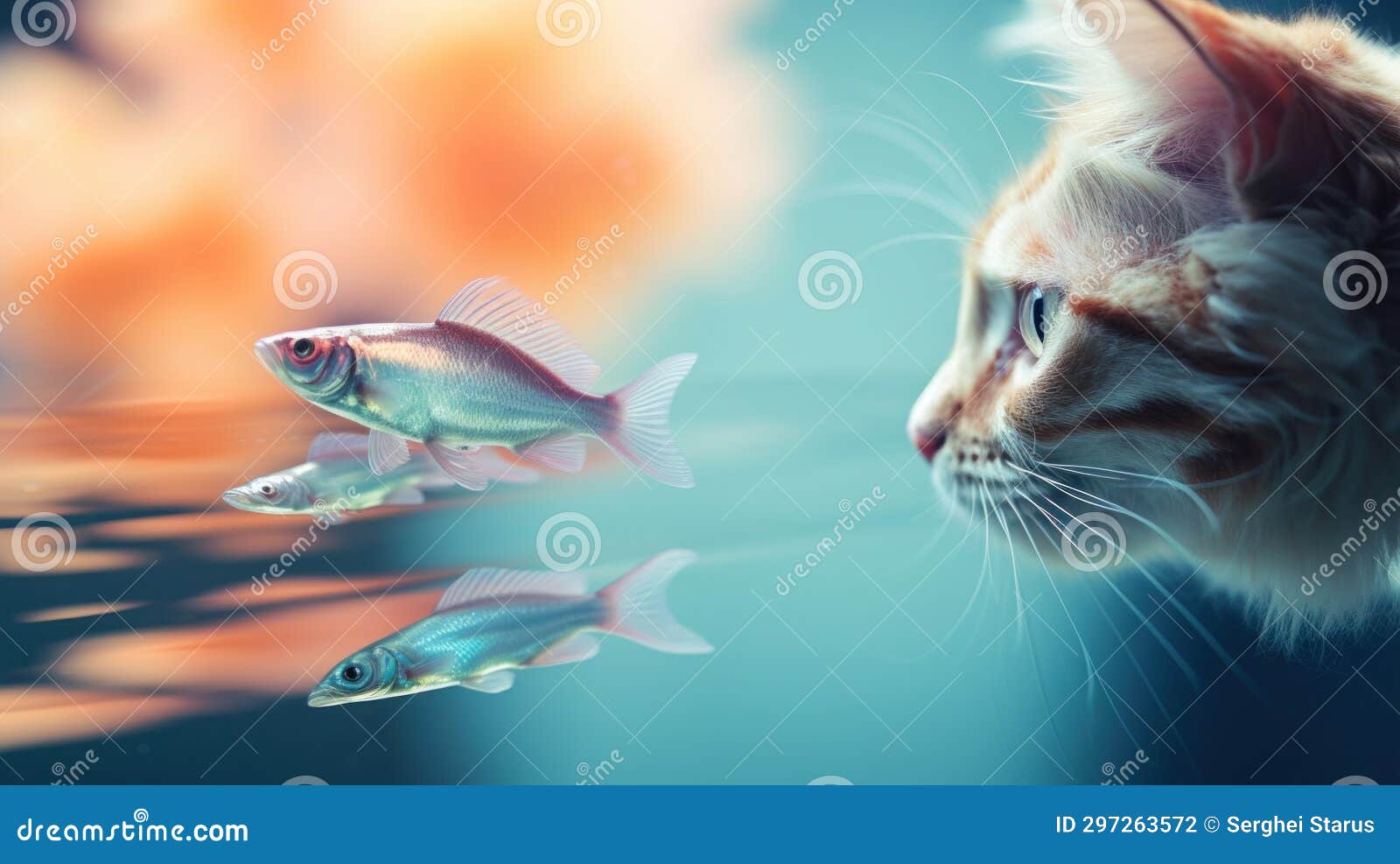 A Cat and Fish are Looking at Each Other, AI Stock Photo - Image of ...