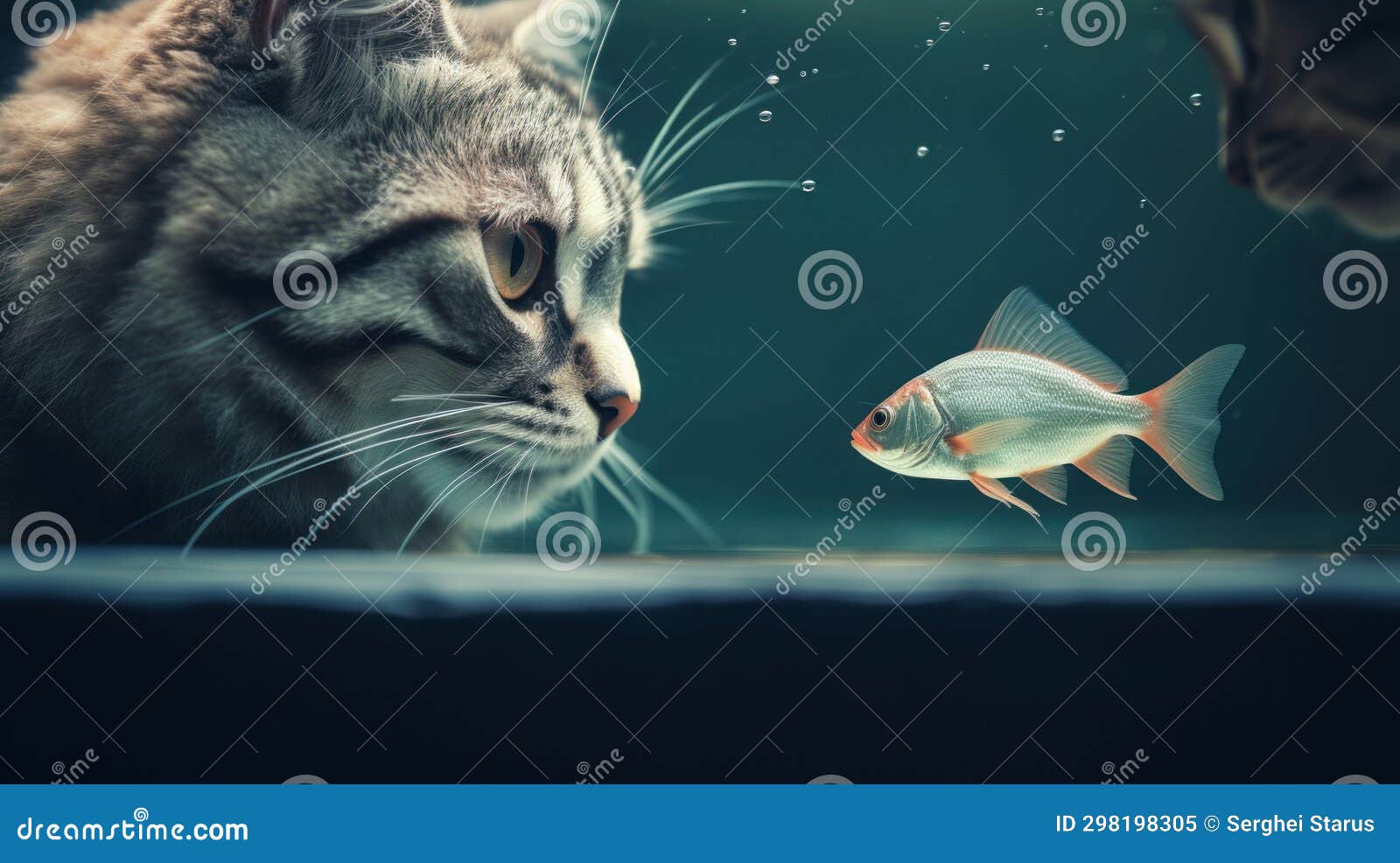 A Cat and a Fish Looking at Each Other, AI Stock Illustration ...