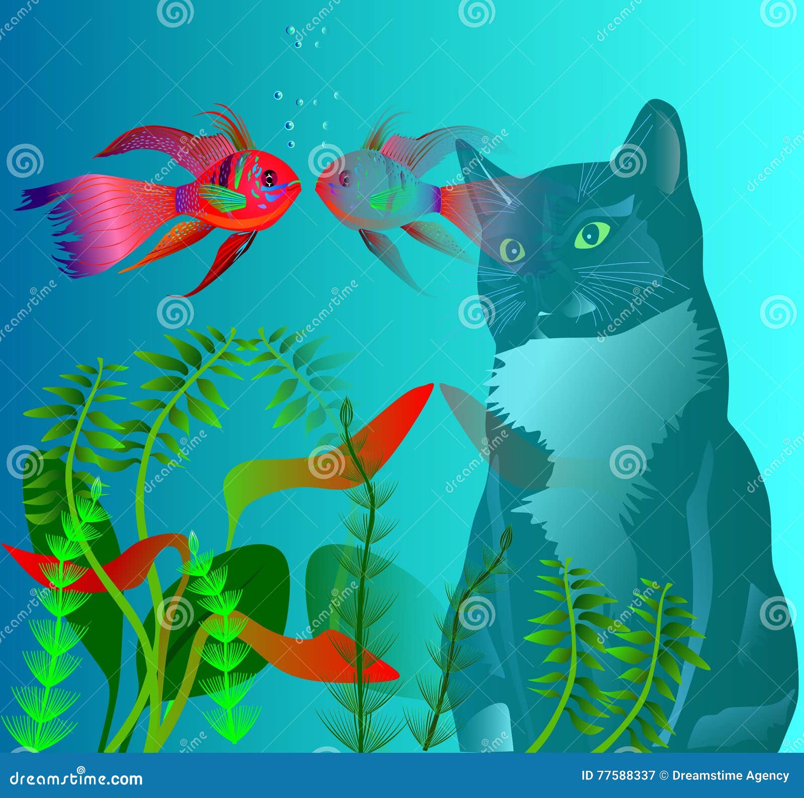 Cat and fish stock illustration. Illustration of looks - 77588337