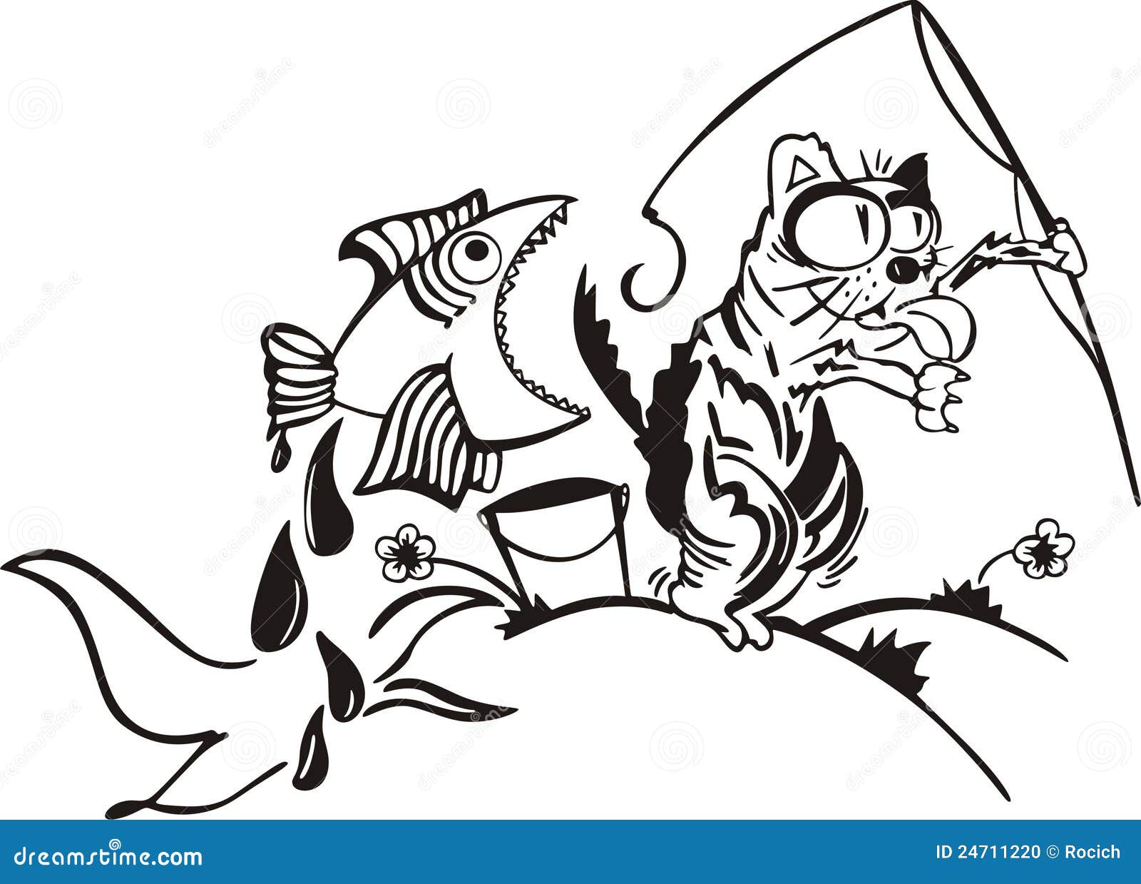Cat fishing stock vector. Illustration of comic, hook - 24711220